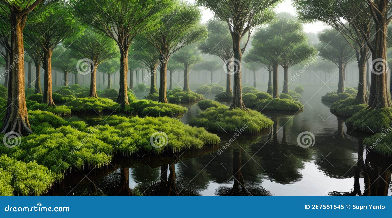 Trees Reflection in the Lake Forest Environment Photorealistic Stock ...