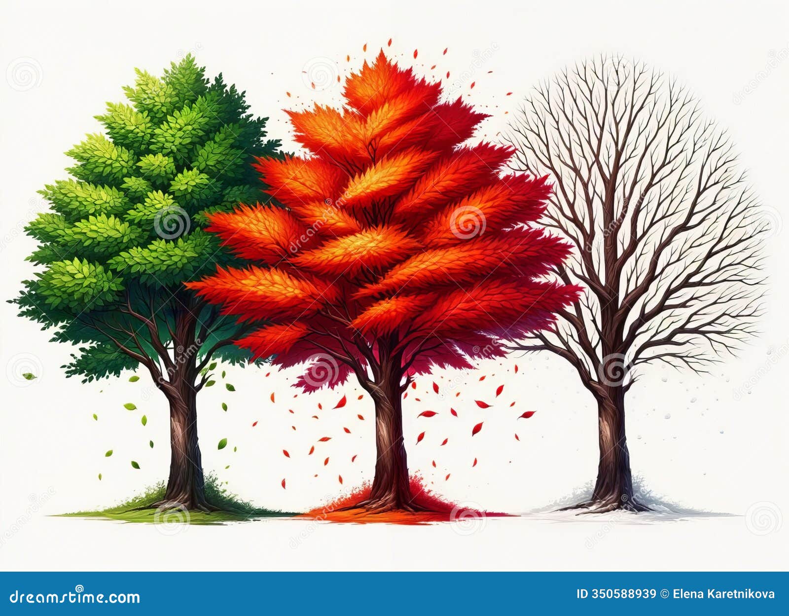 Trees Representing Different Seasons, Artistic Illustration. Stock ...