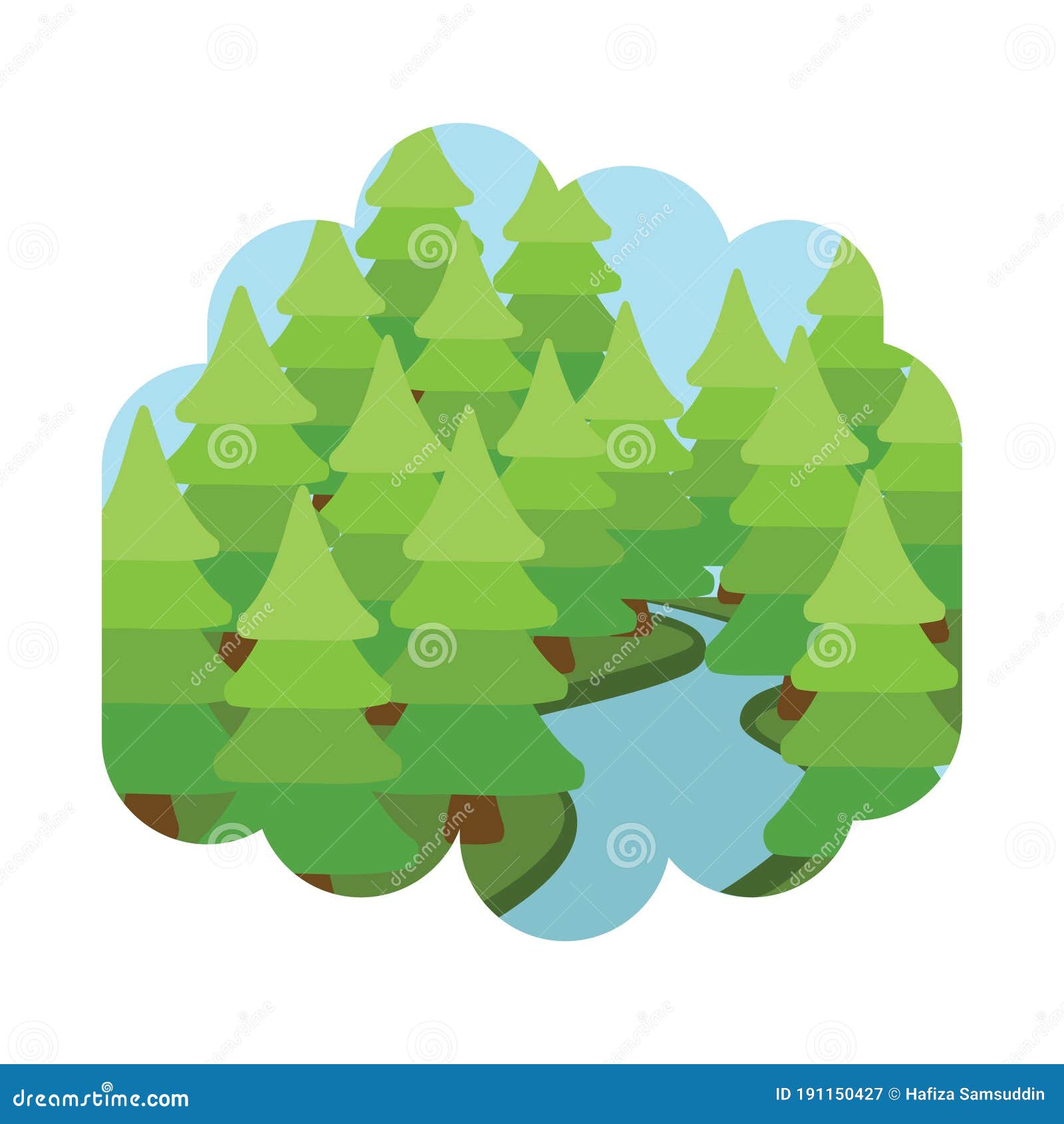 Trees and River. Vector Illustration Decorative Design Stock Vector ...