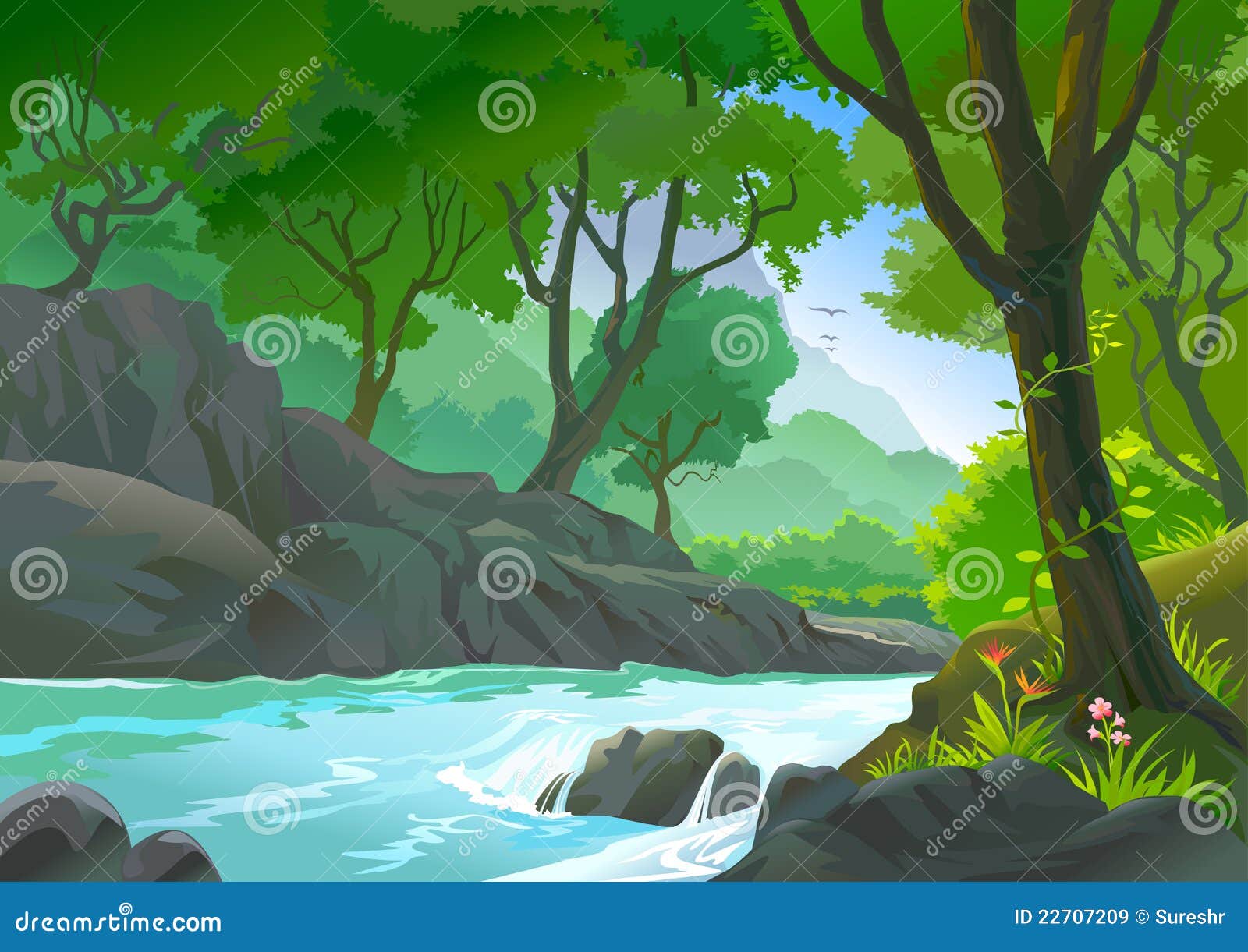 Riverside Cartoon Background
