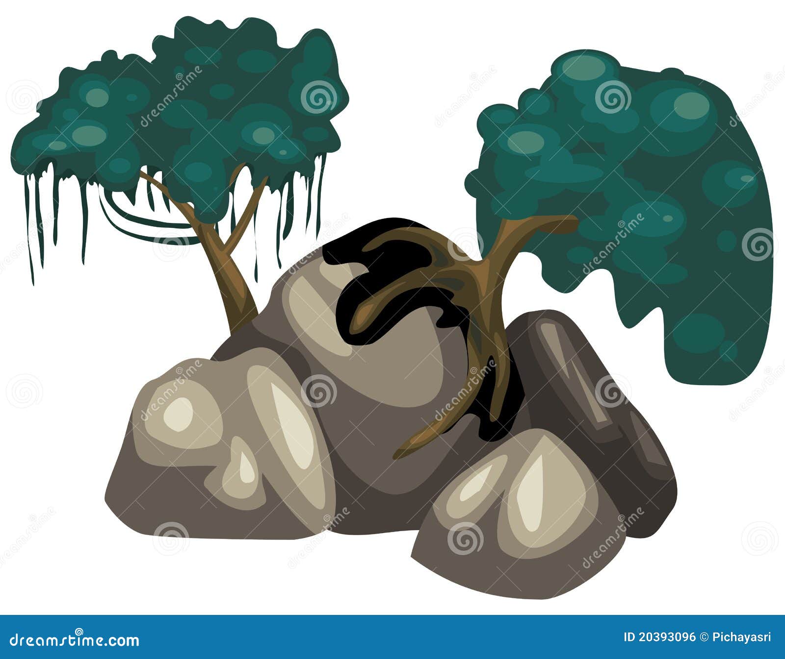 Trees with rock stock vector. Illustration of green, nature - 20393096