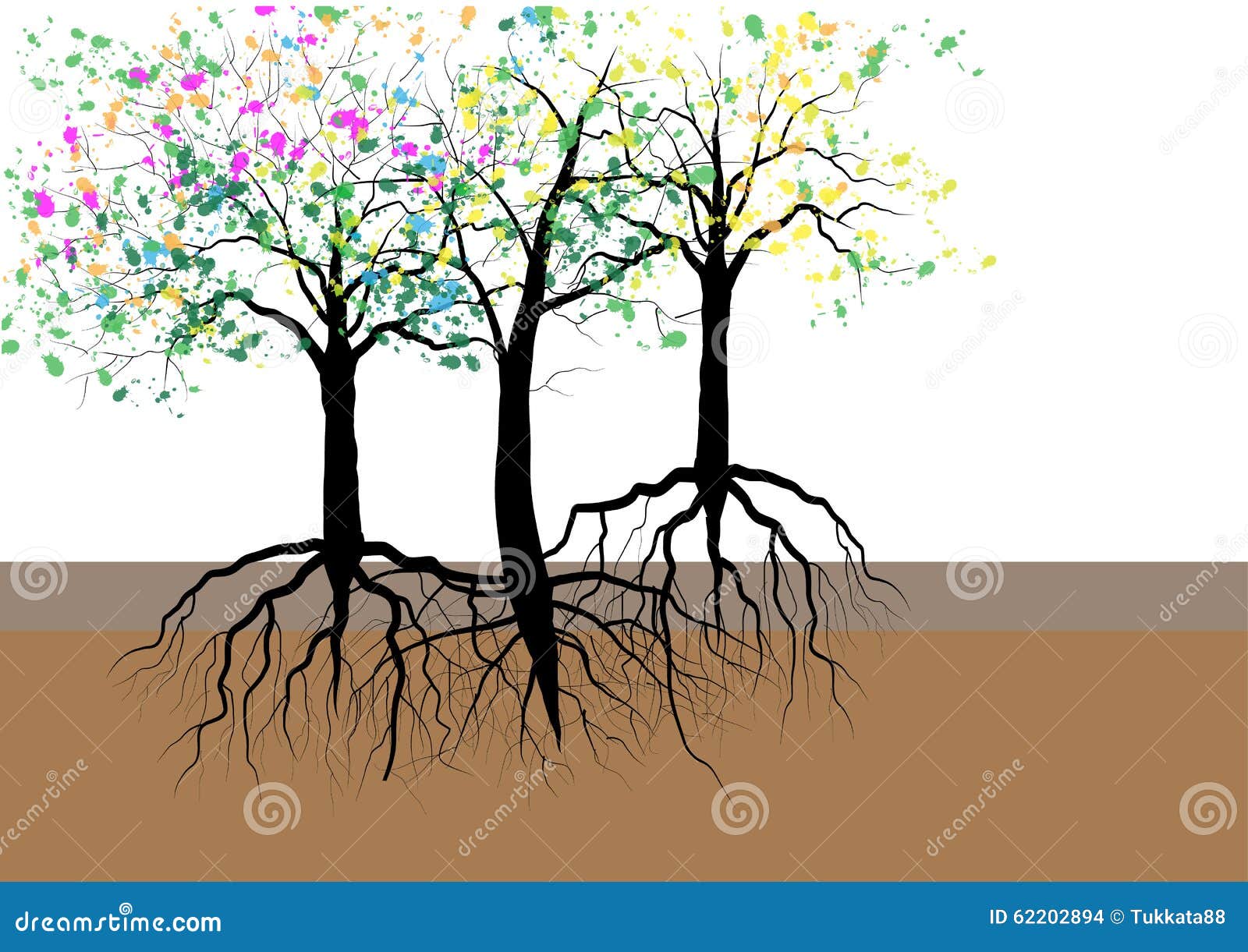 Trees with Roots Watercolor Design Vector Illustration Stock Vector ...