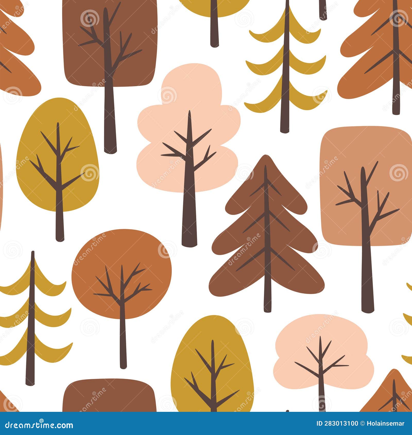 Woodland Trees Seamless Pattern Stock Vector - Illustration of isolated ...