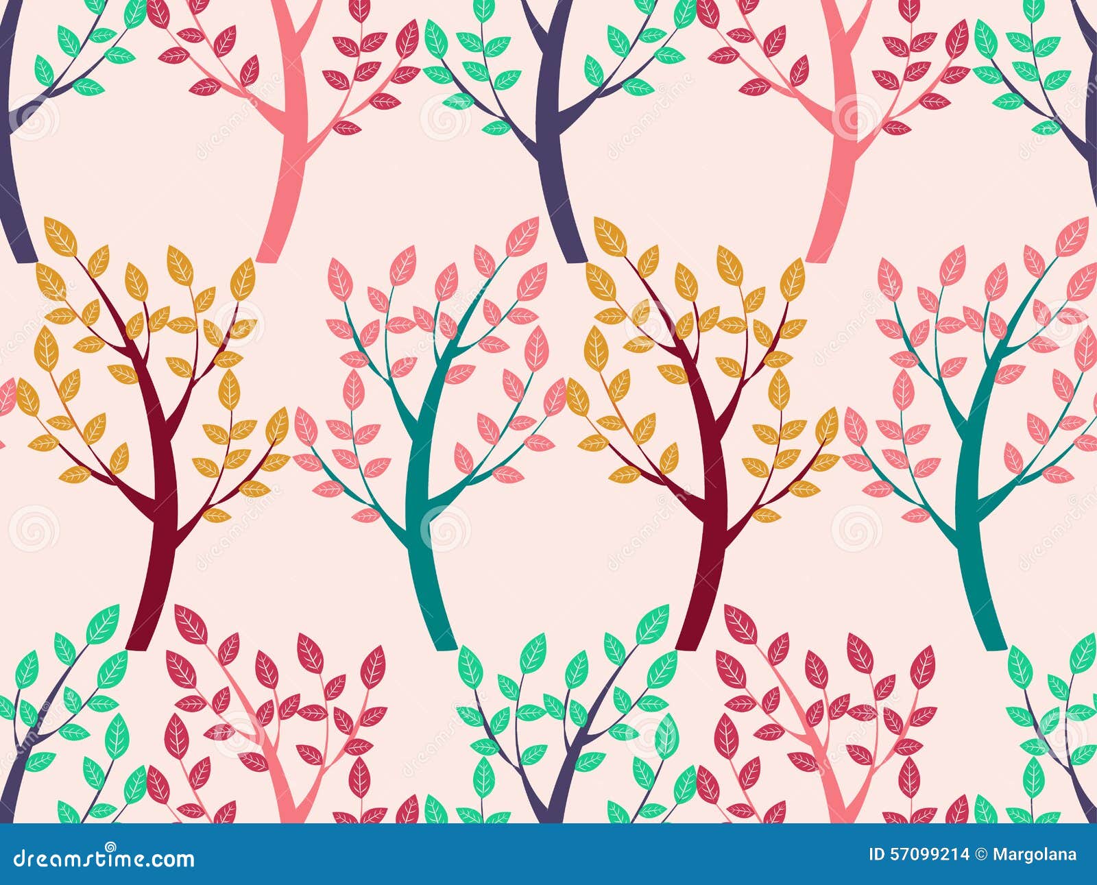 Trees Seamless Pattern on Red Background Stock Vector - Illustration of ...