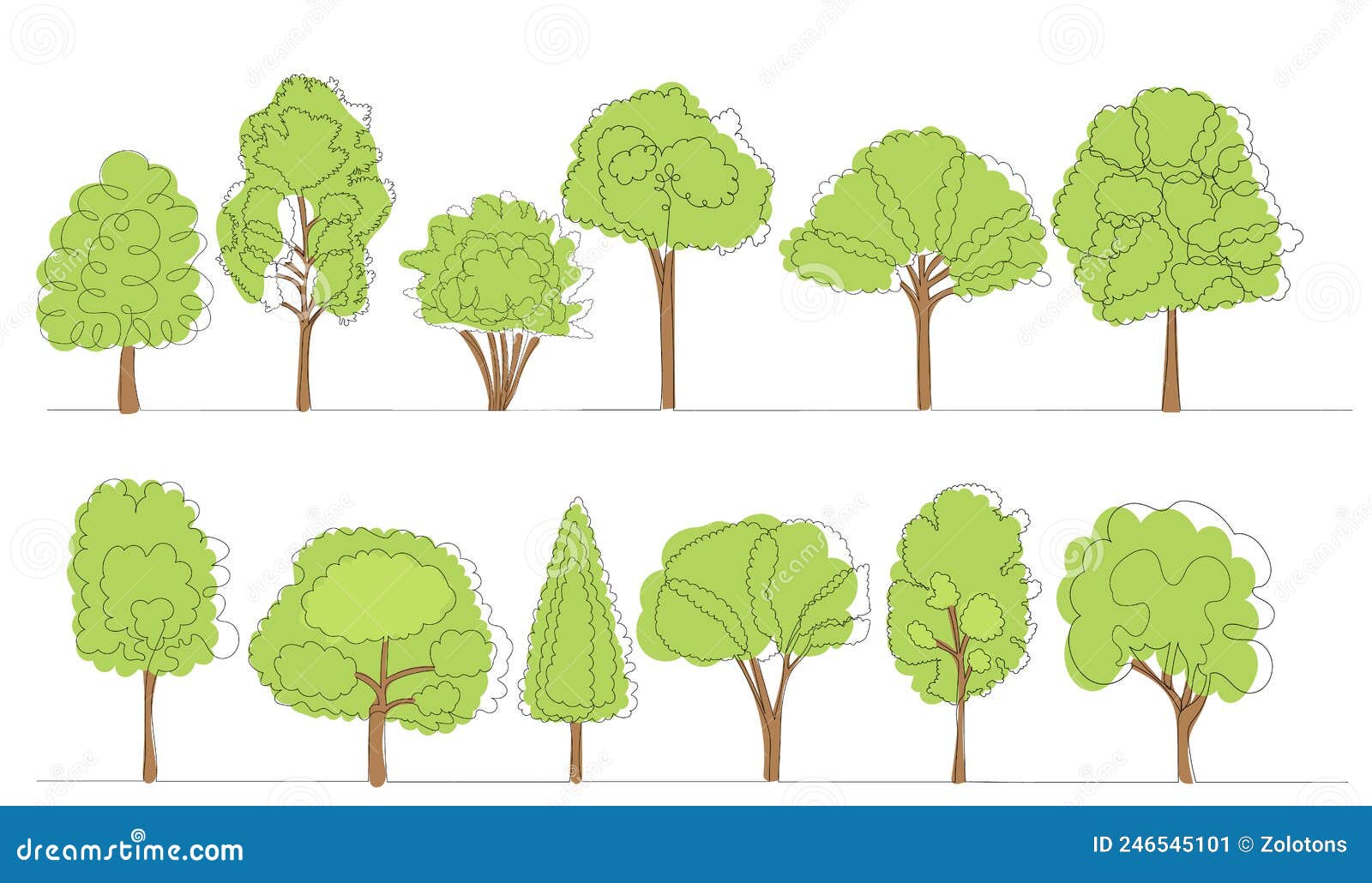 Trees Set Drawing by One Continuous Line Stock Vector - Illustration of ...