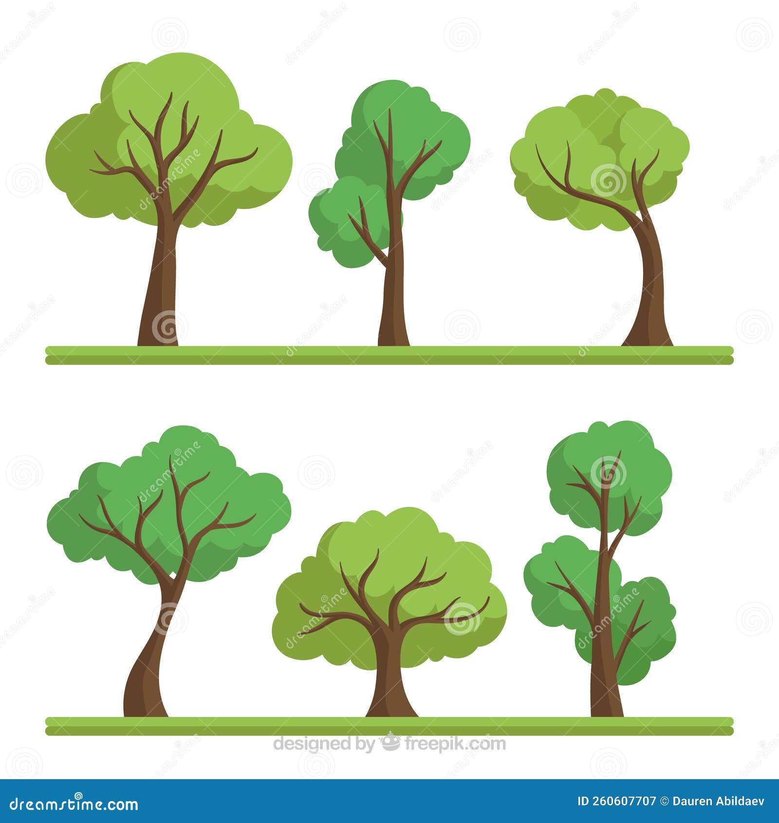 Trees Set Flat Style Vector Illustration. Stock Vector - Illustration ...