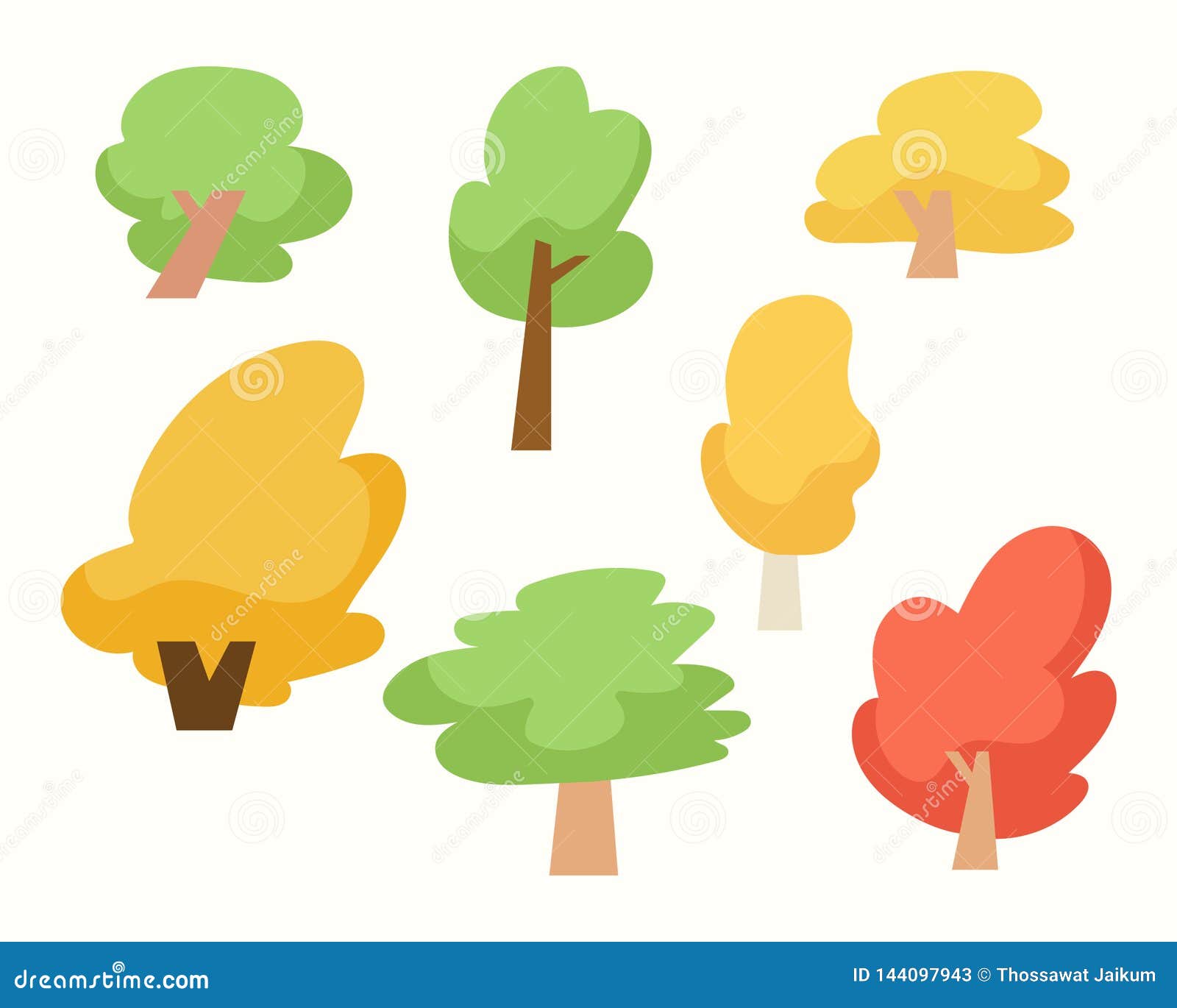 Tree Set, Isolated Cartoon Trees on White Background Stock Illustration ...