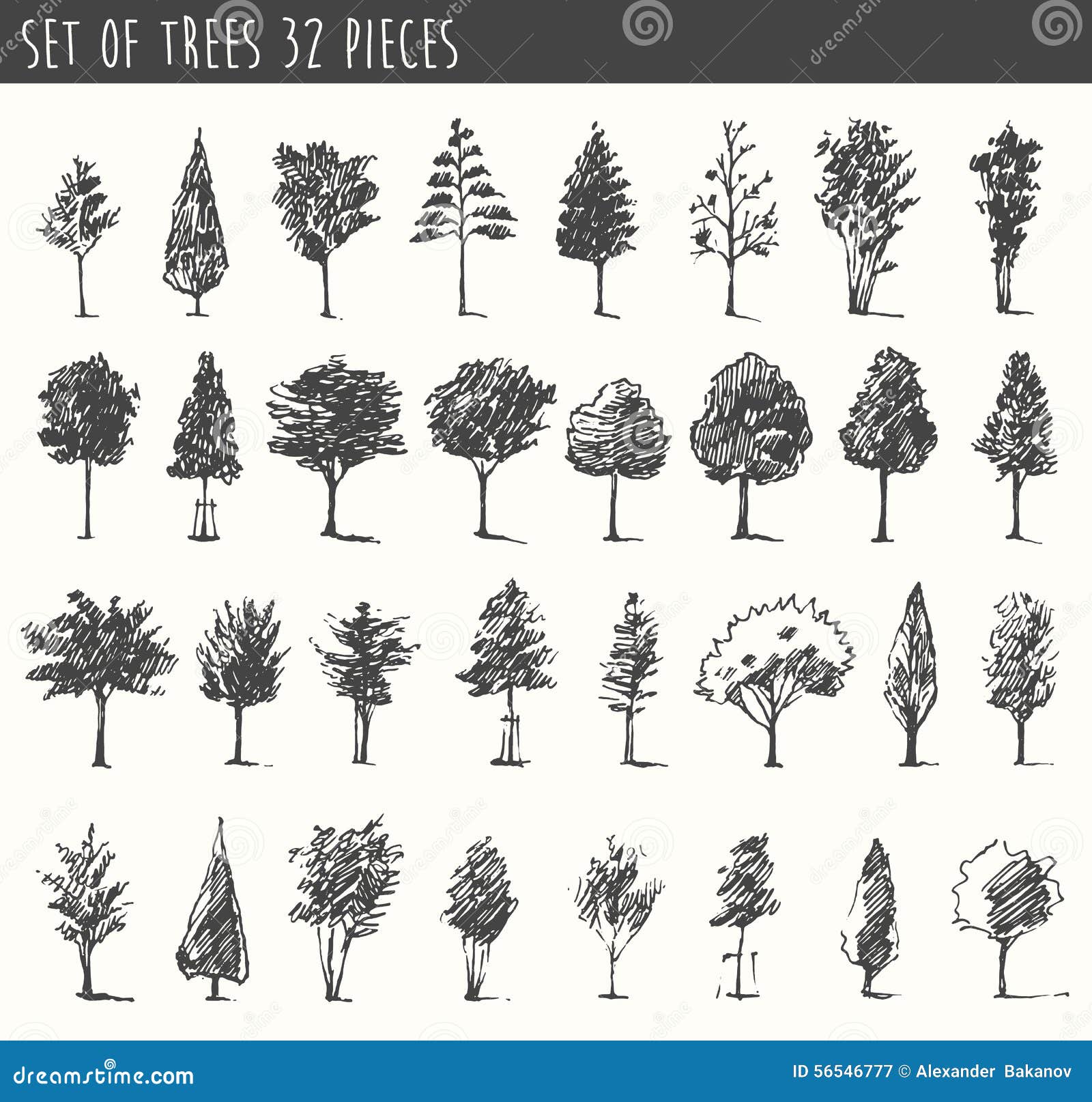 Trees Sketch Set, Vintage Vector Style, Hand Drawn Stock Vector ...