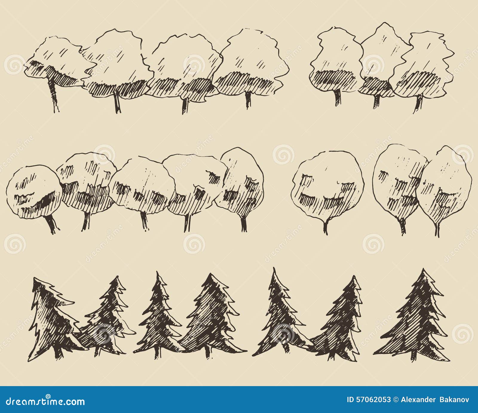Trees Sketch Set, Vintage Vector Style, Hand Drawn Stock Vector ...