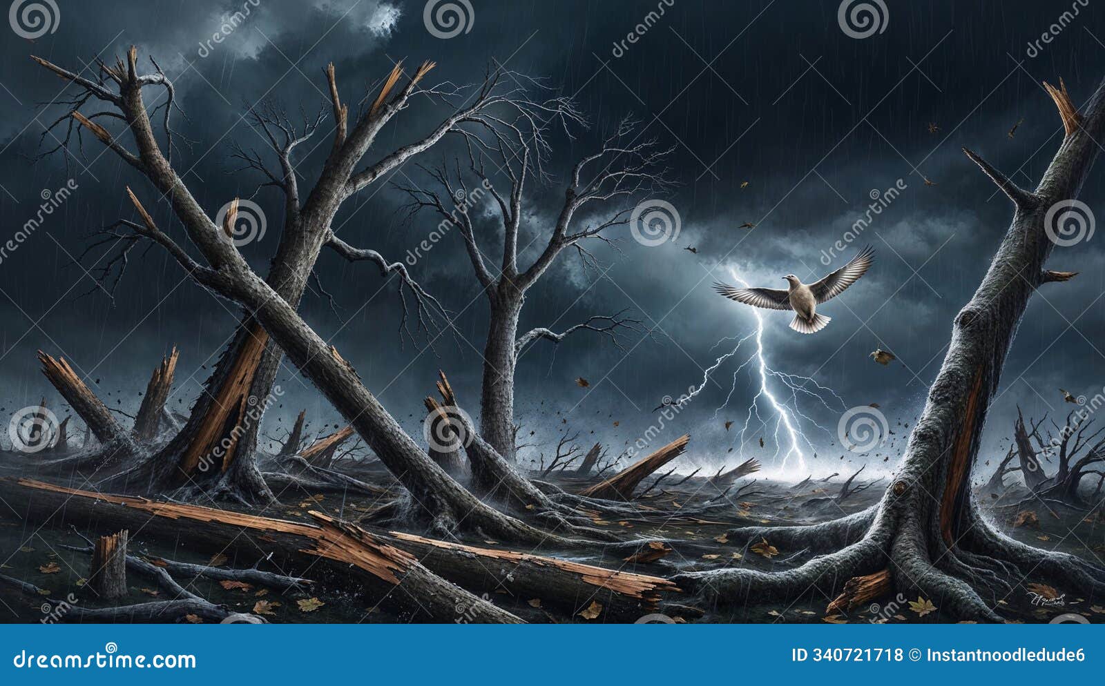 Trees Snapping in Strong Winds – a Lone Bird Flying through the Storm ...