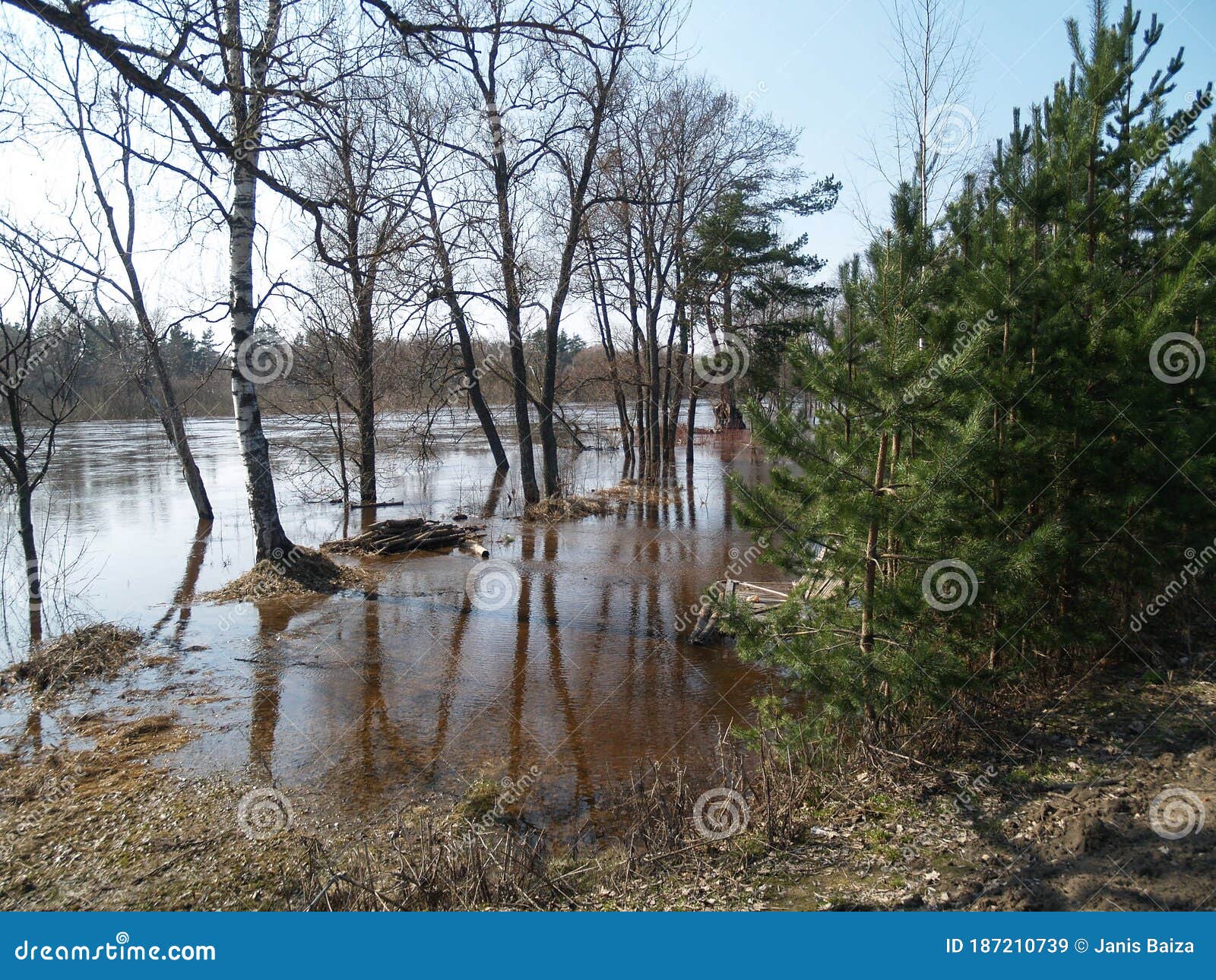 Spring Floods. Sedimentation Of Ice Blocks In A River That Forms An Ice ...