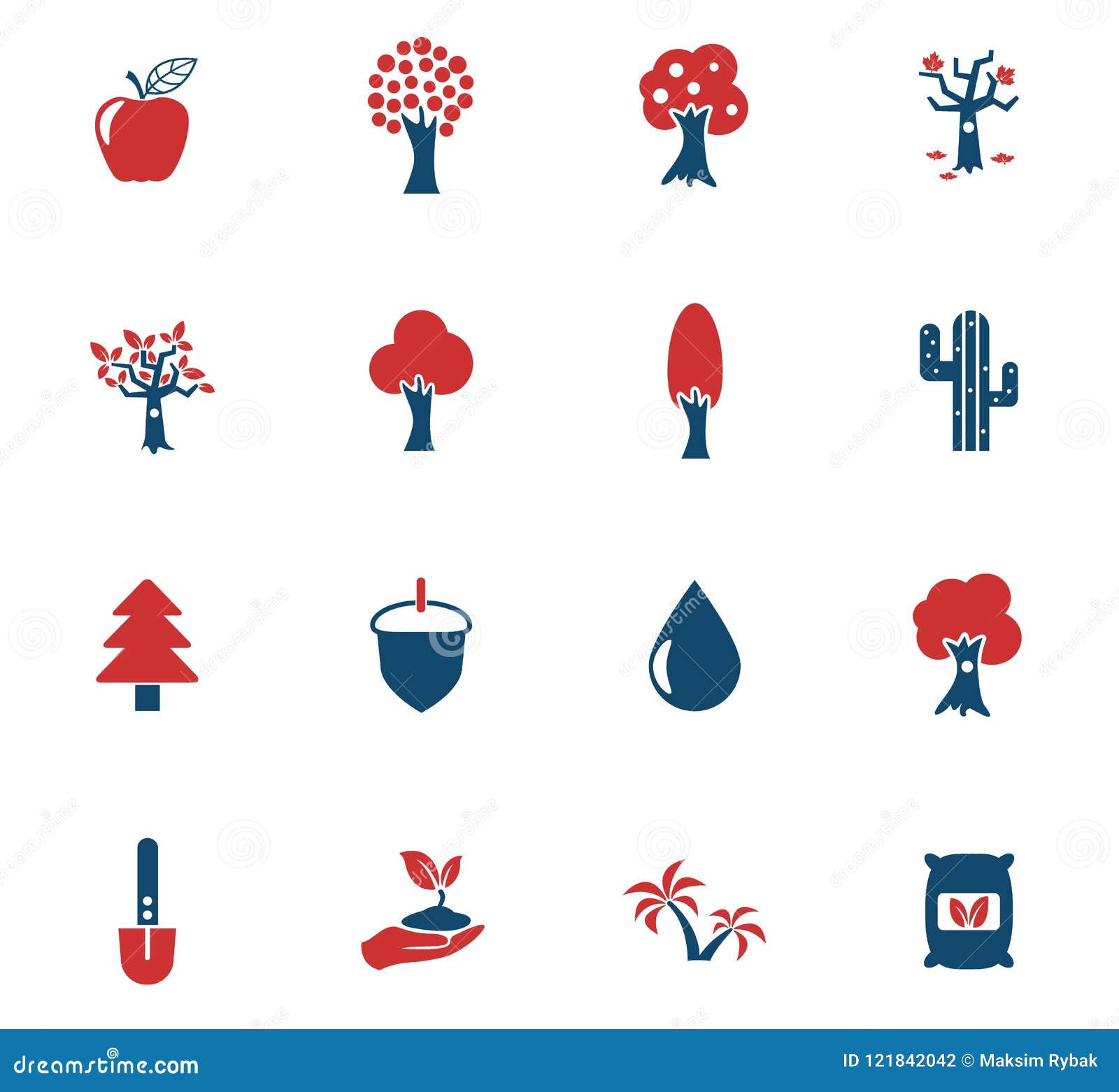 Trees icon set stock vector. Illustration of maple, water - 121842042
