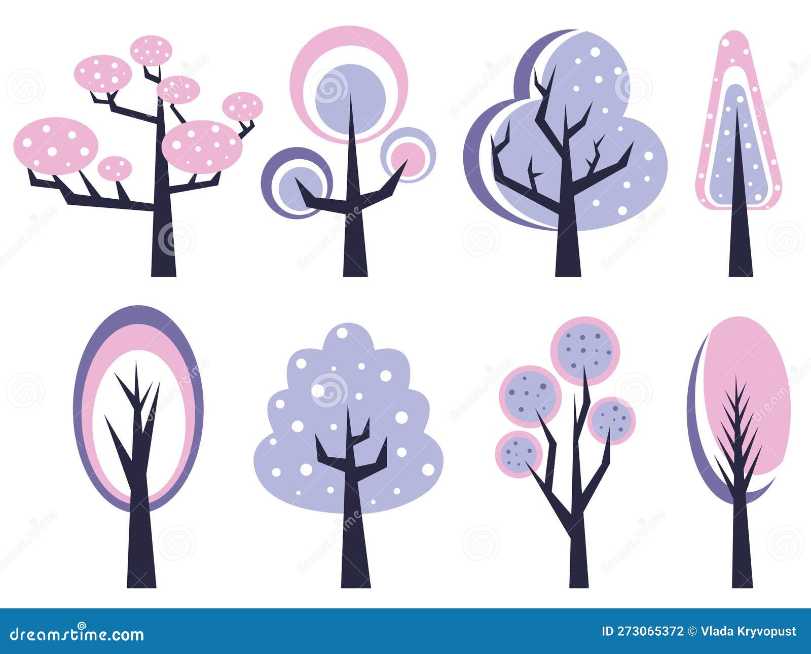 Trees Vector Illustration. Collection of Cute Colorful Trees. Set of ...