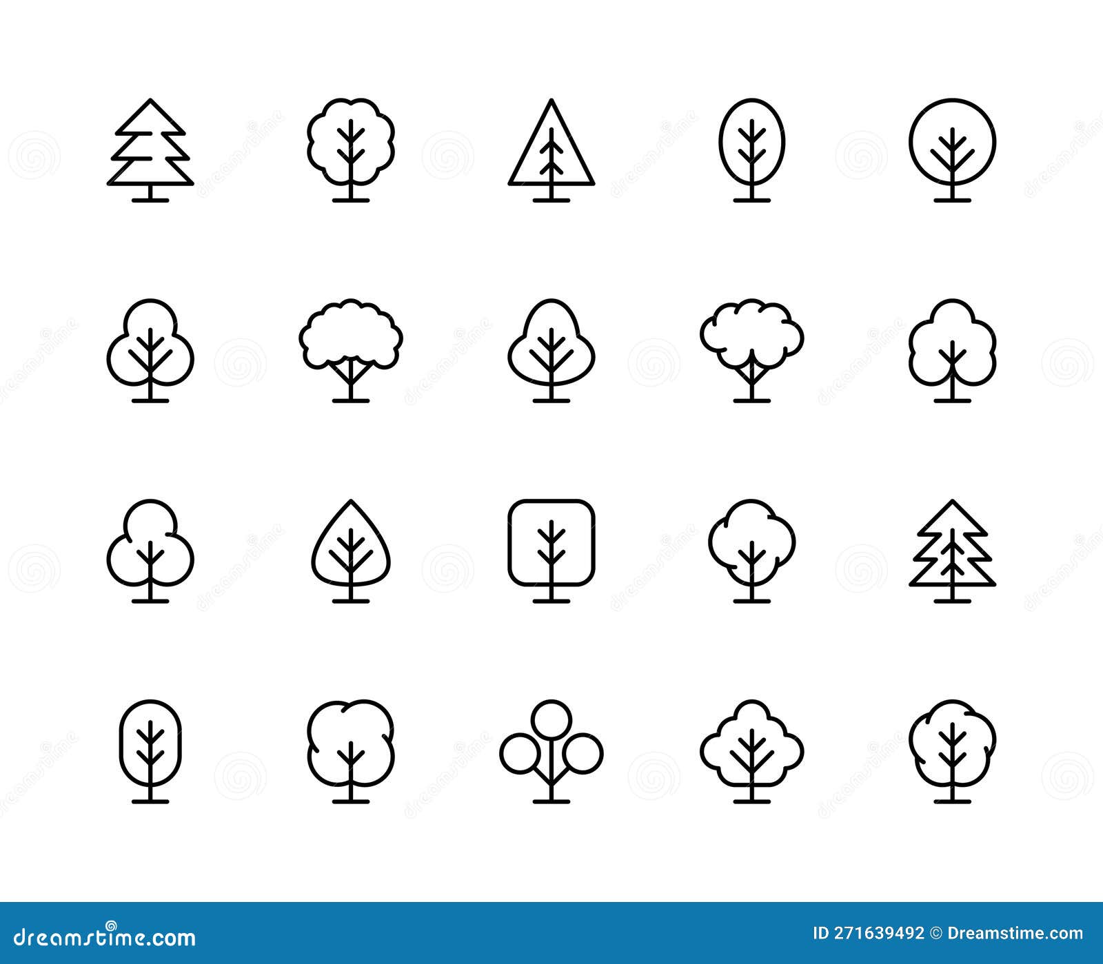 Trees Vector Linear Icons Set Isolated Icon Collection On White Background Trees Symbol Vector