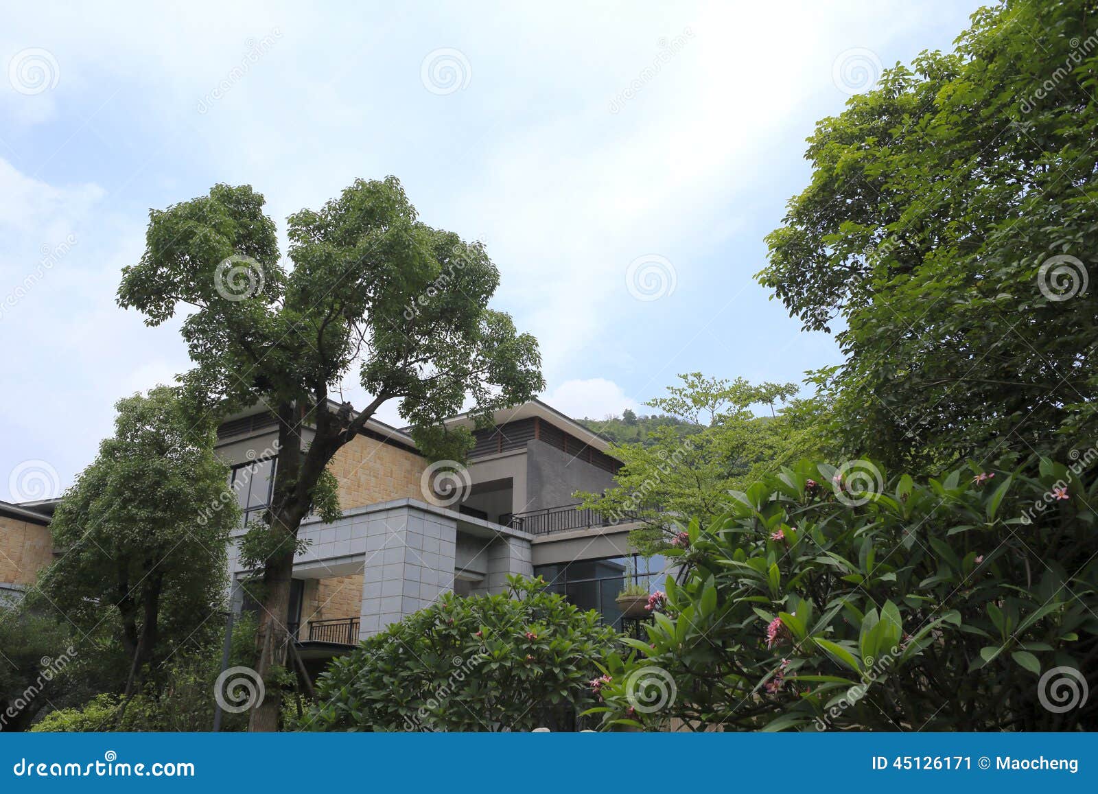 Trees villa stock image. Image of building, villas, cloud - 45126171