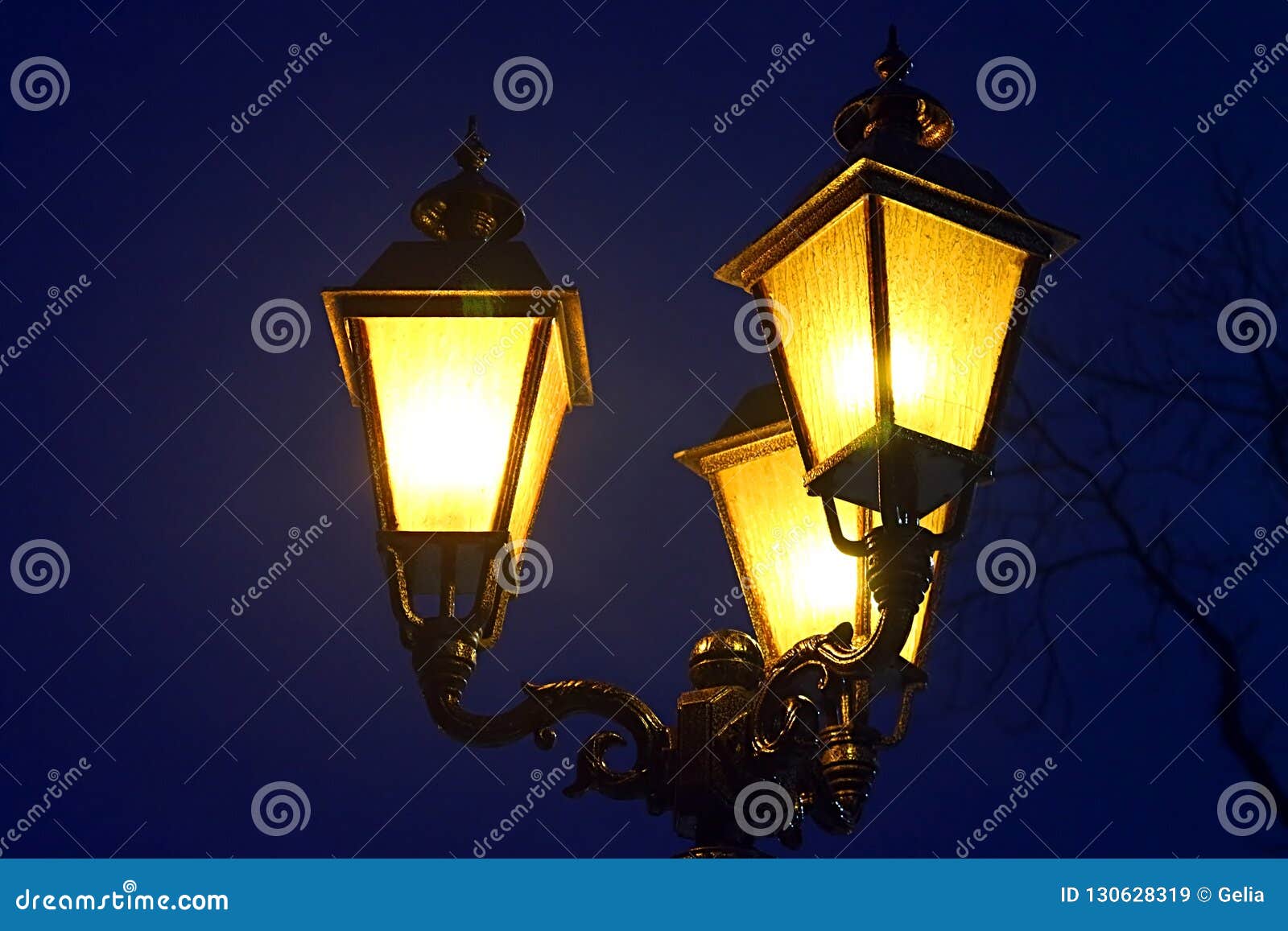 Treet Lamp Post at Night Time Stock Image - Image of exterior, light ...