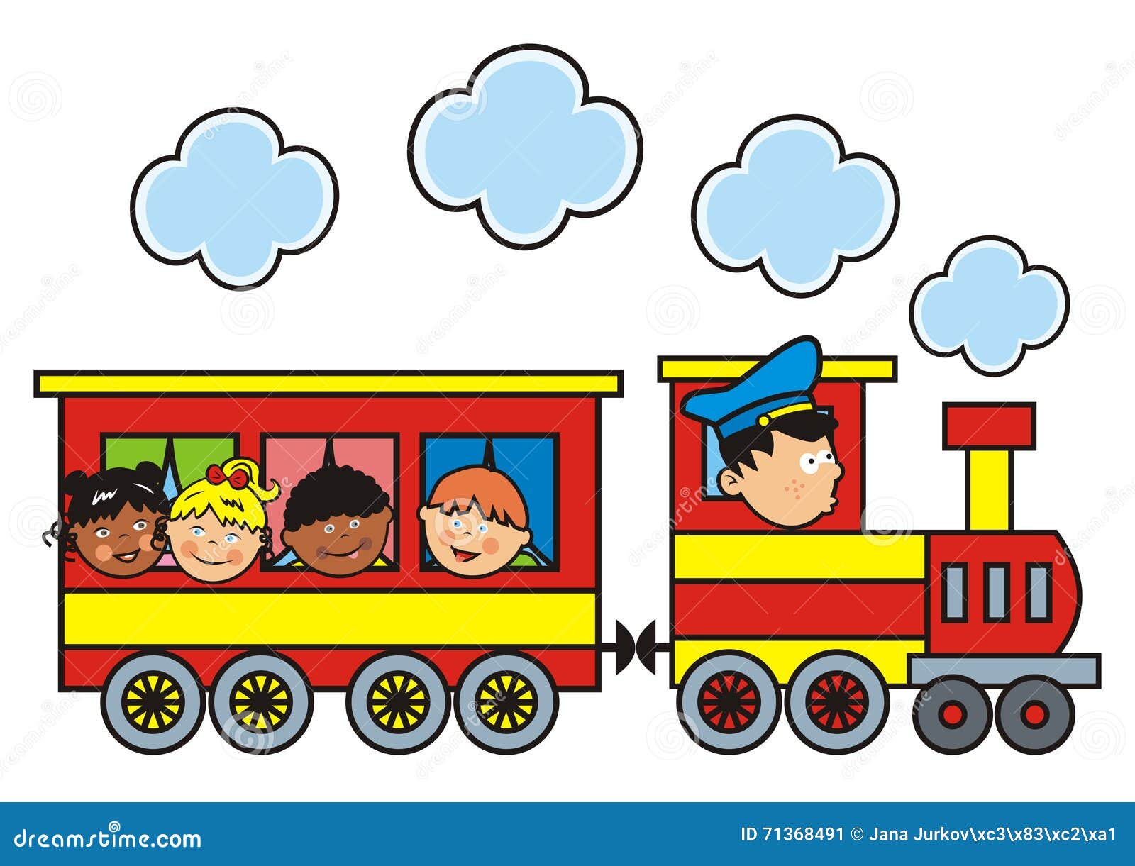 Trein en kinderen vector illustratie. Illustration of schoorsteen ...