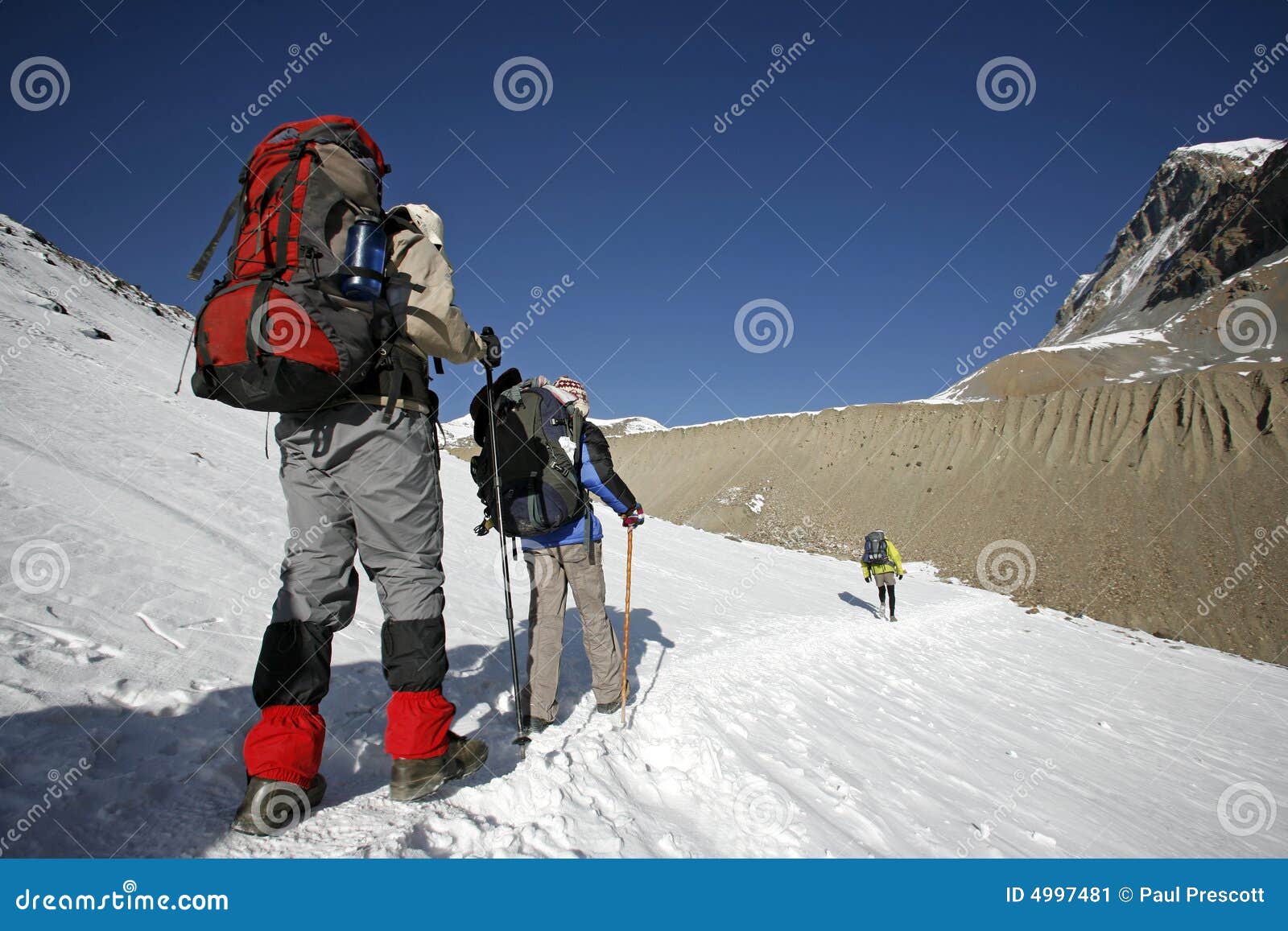 Trekkers Following Mountain Path Stock Image - Image of gear, annapurna ...