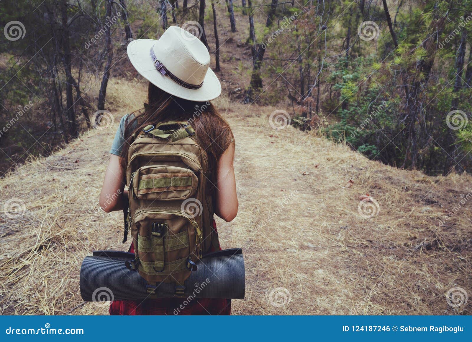 Trekking with Backpack in the Forest Stock Photo - Image of person ...