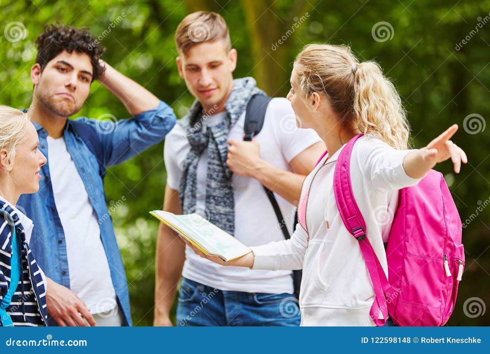 Trekking Group Looking for Orientation Stock Photo - Image of happy ...