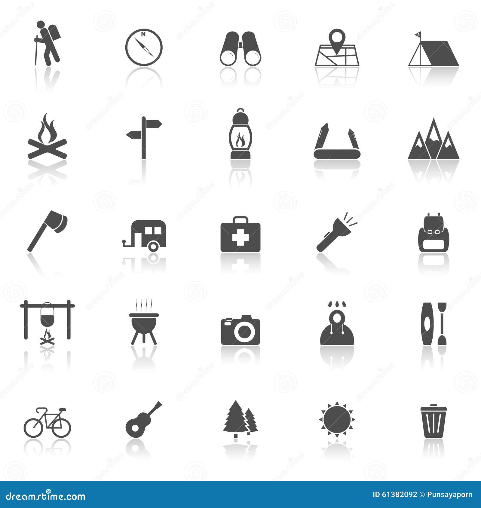 Trekking Icons with Reflect on White Background Stock Vector ...