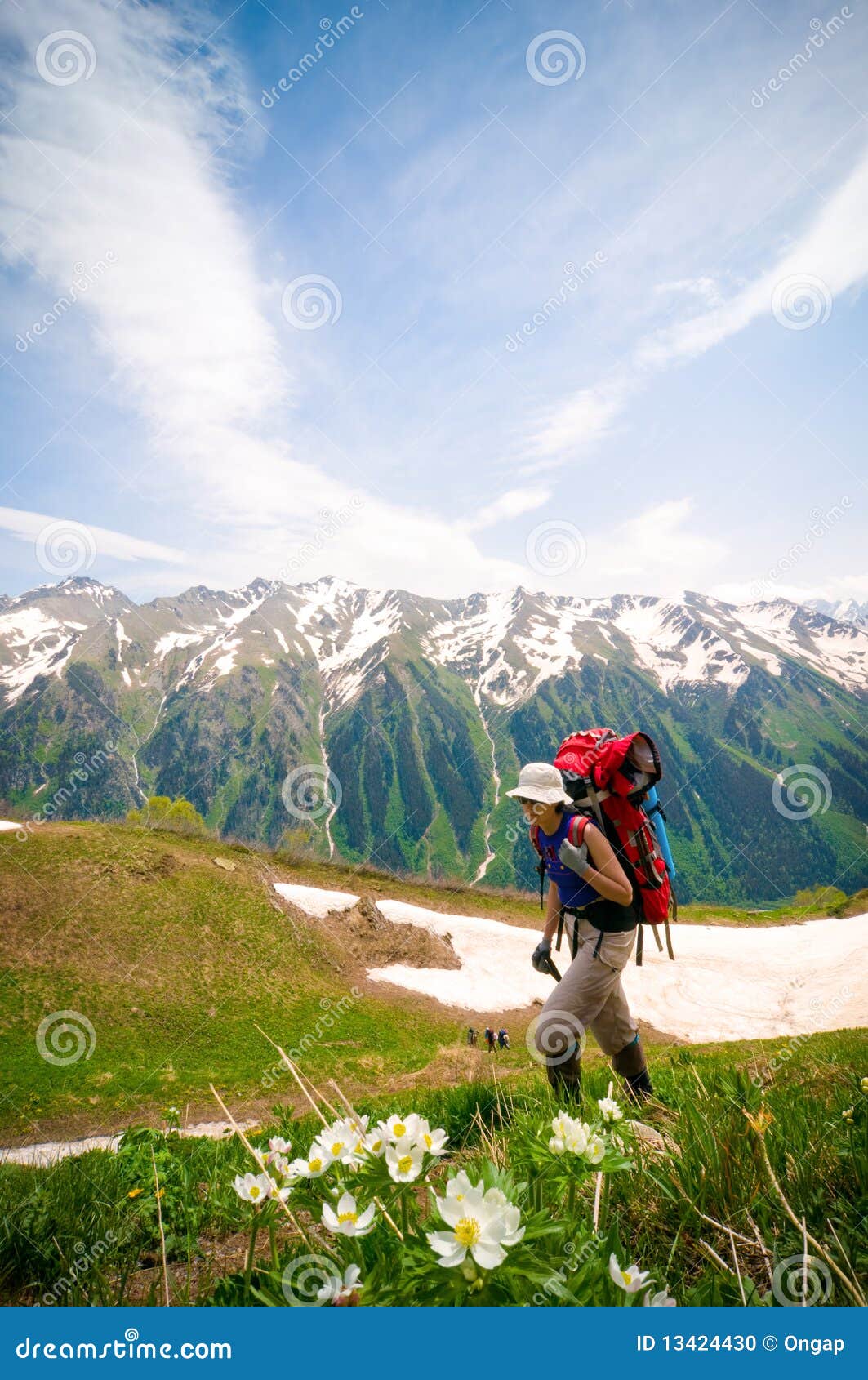 Trekking in mountains stock photo. Image of hiker, girl - 13424430