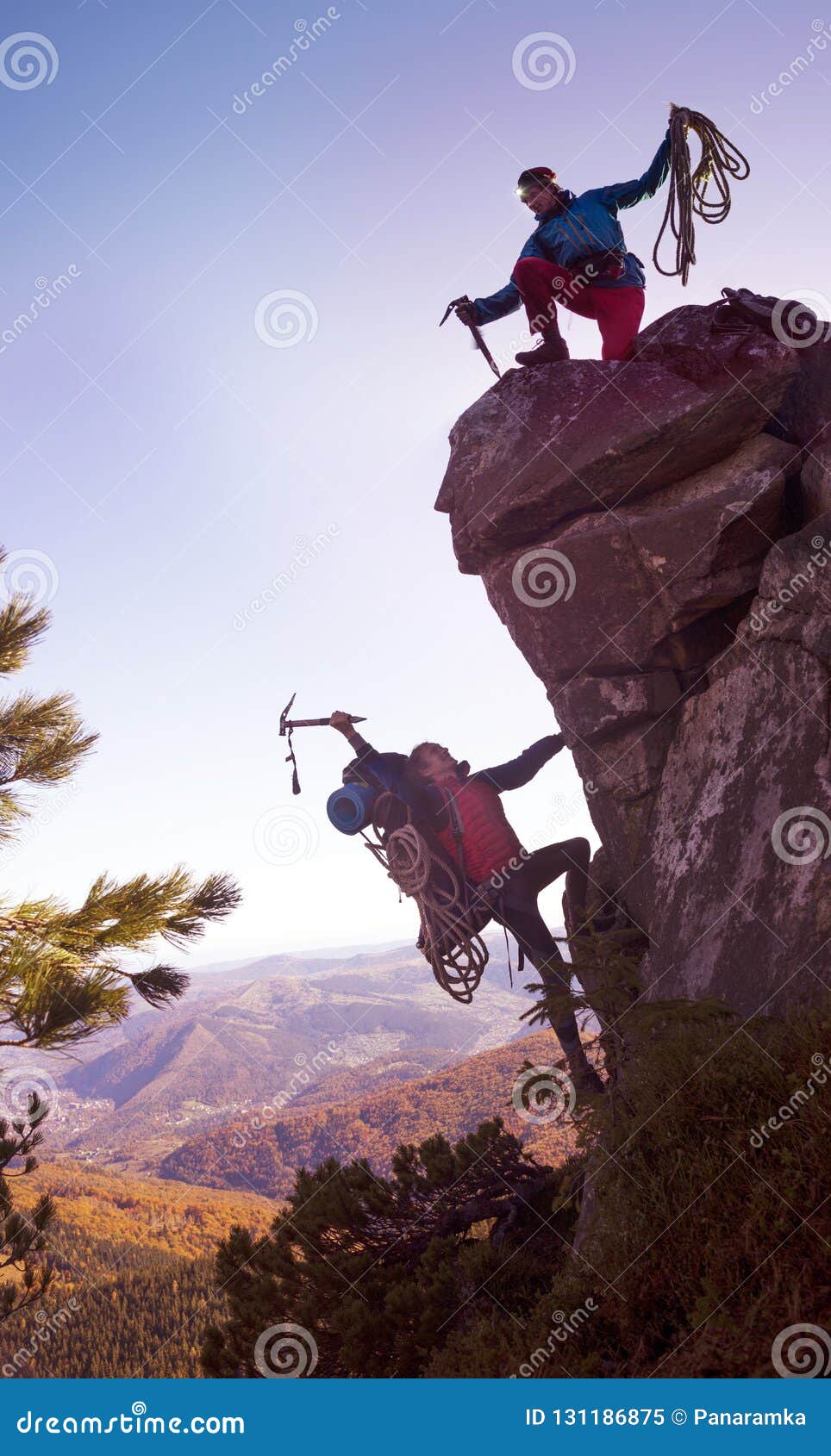 Trekking in the Mountains with a Huge Backpack Stock Image - Image of ...