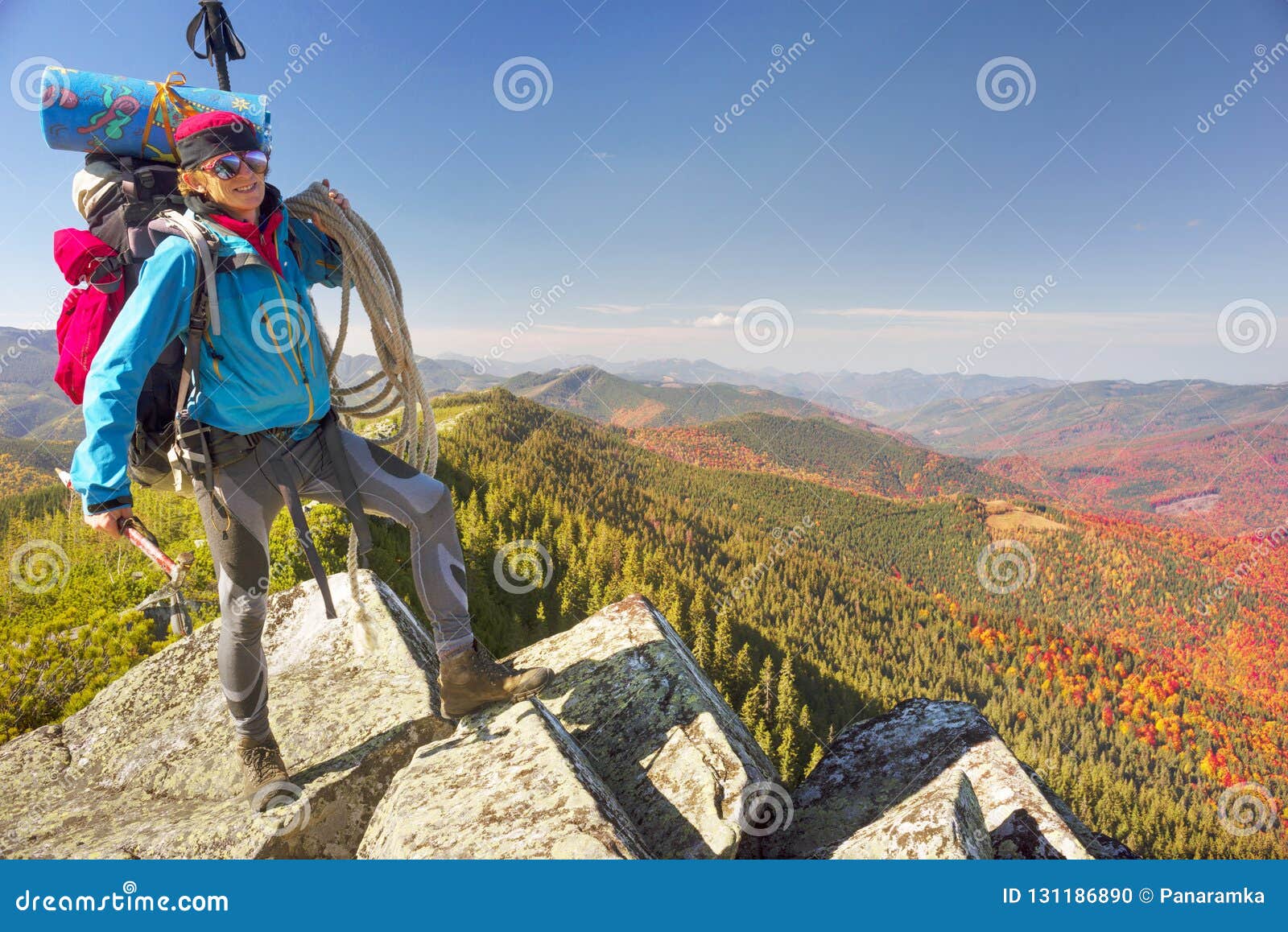 Trekking in the Mountains with a Huge Backpack Stock Photo - Image of ...