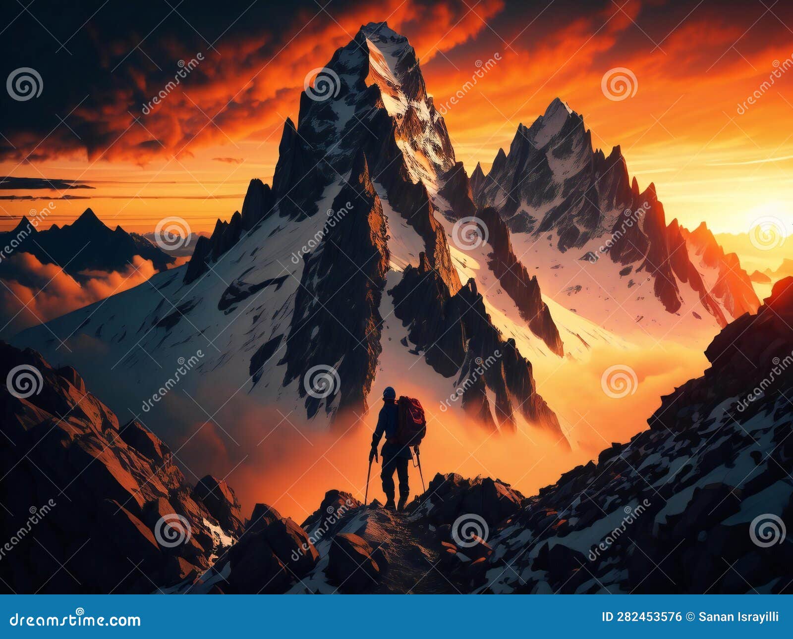 Trekking in the Mountains at Sunset. Generative Ai Stock Photo - Image ...
