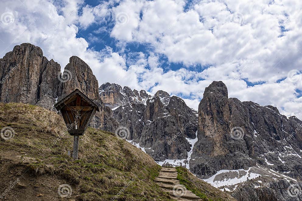 Trekking Path on Mount Sella in the Dolomites Stock Photo - Image of ...