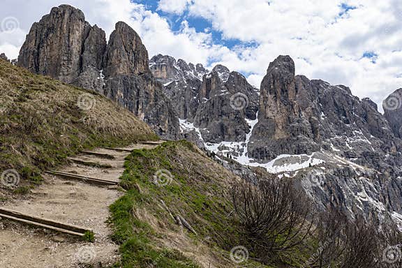 Trekking Path on Mount Sella in the Dolomites Stock Photo - Image of ...