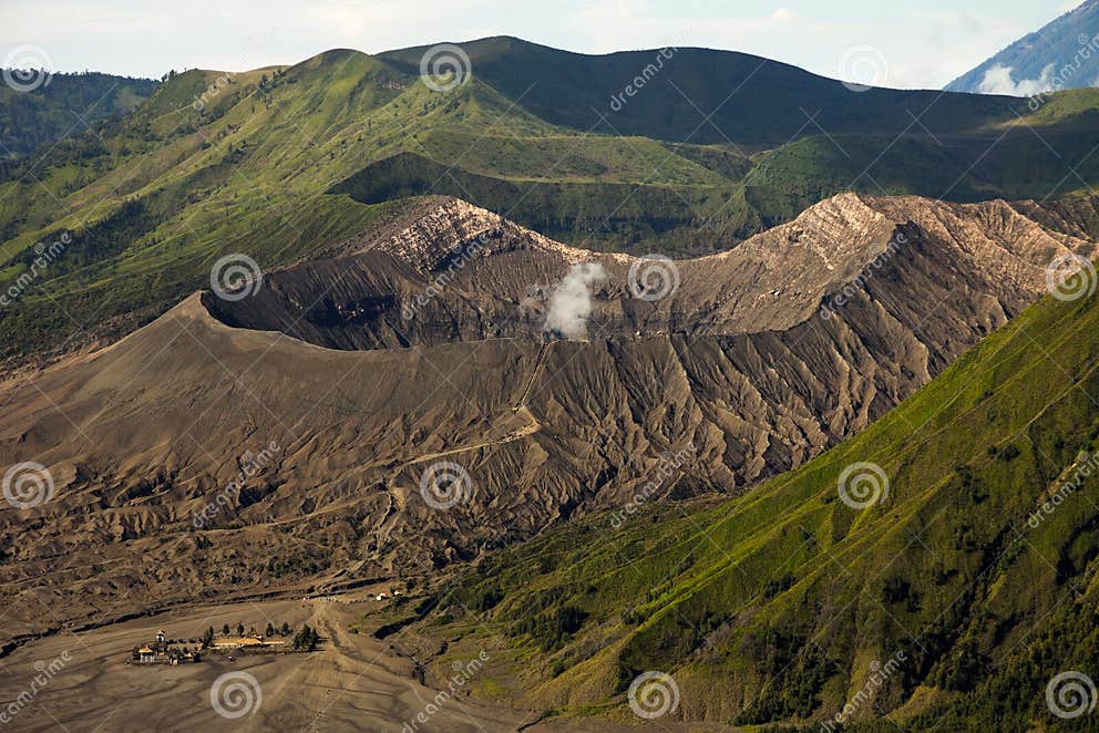 Trekking Path To Mount Bromo Volcano Stock Photo - Image of smoke ...