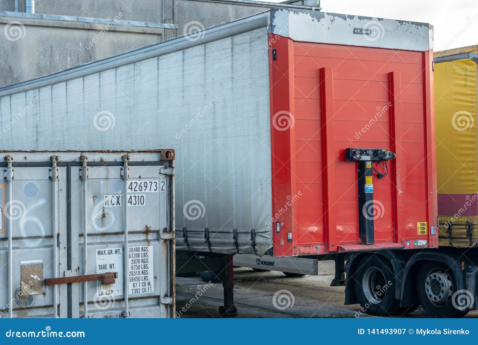 Trelleborg, Sweden, 25.12.2018: Cargo Container and Truck Trailer ...