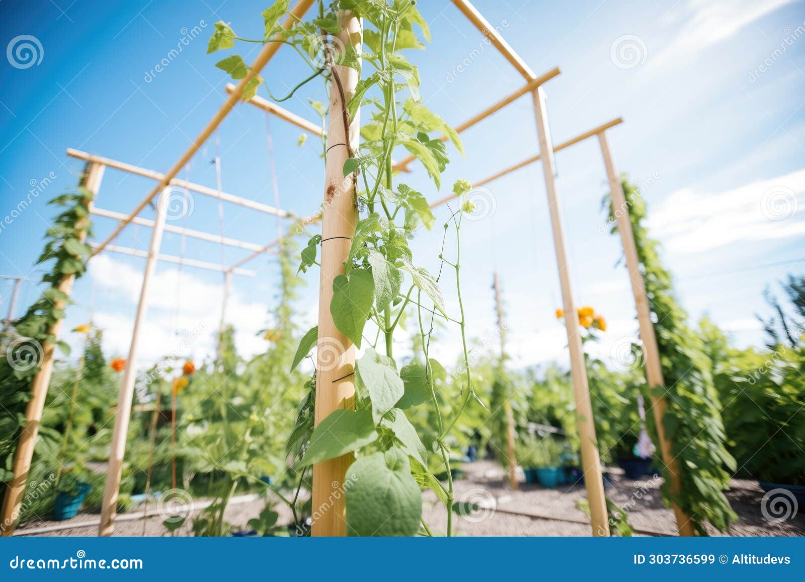 Trellis Supporting Climbing Bean Vines Stock Image - Image of support ...