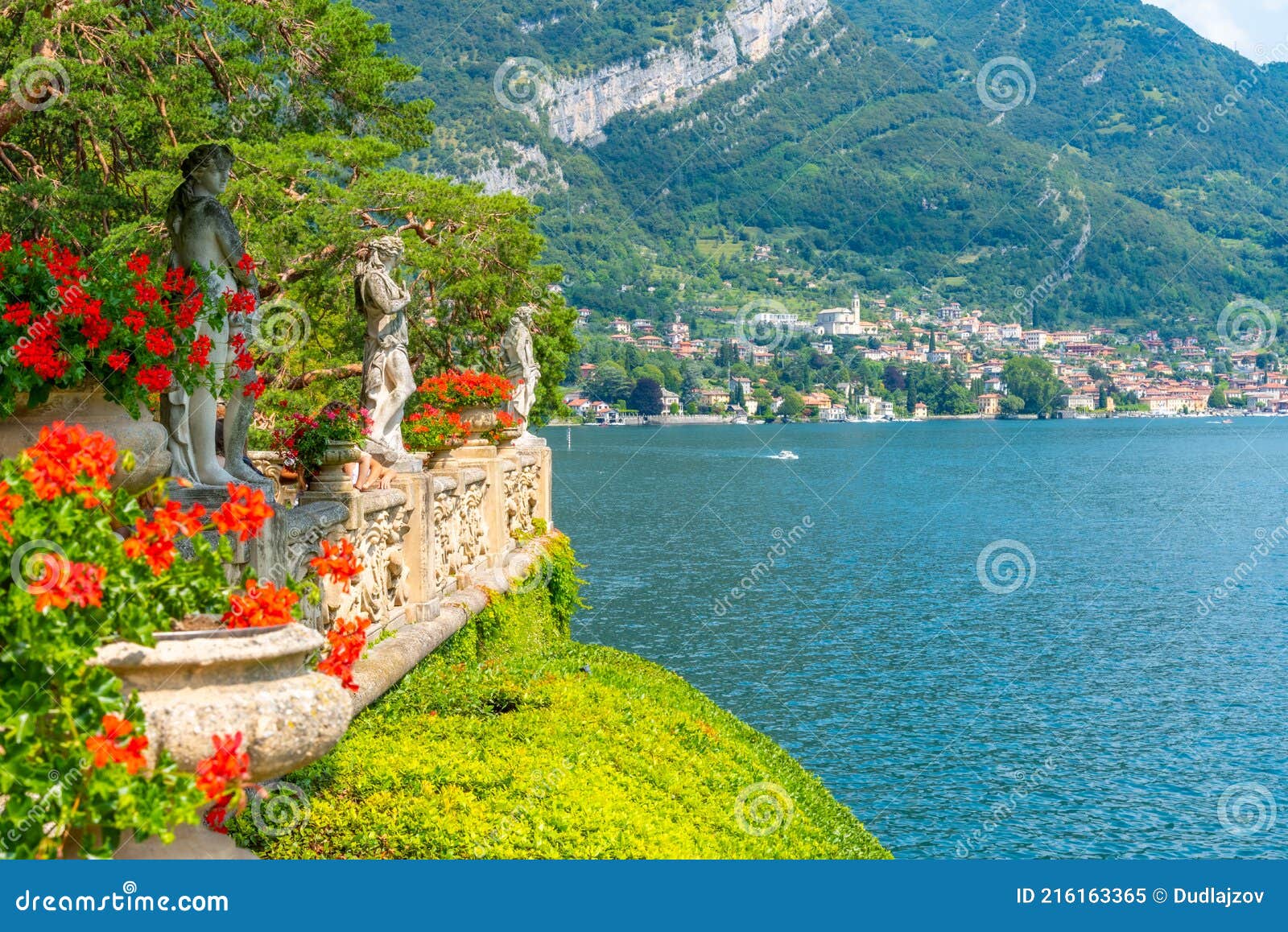 Tremezzo Viewed Behind Flowers, Italy Stock Image - Image of flower ...