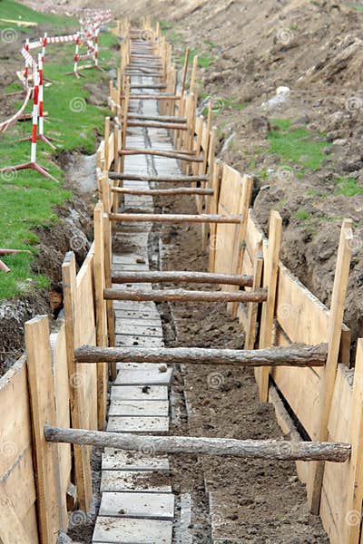 Trench stock photo. Image of pile, timber, deep, shore - 4858958