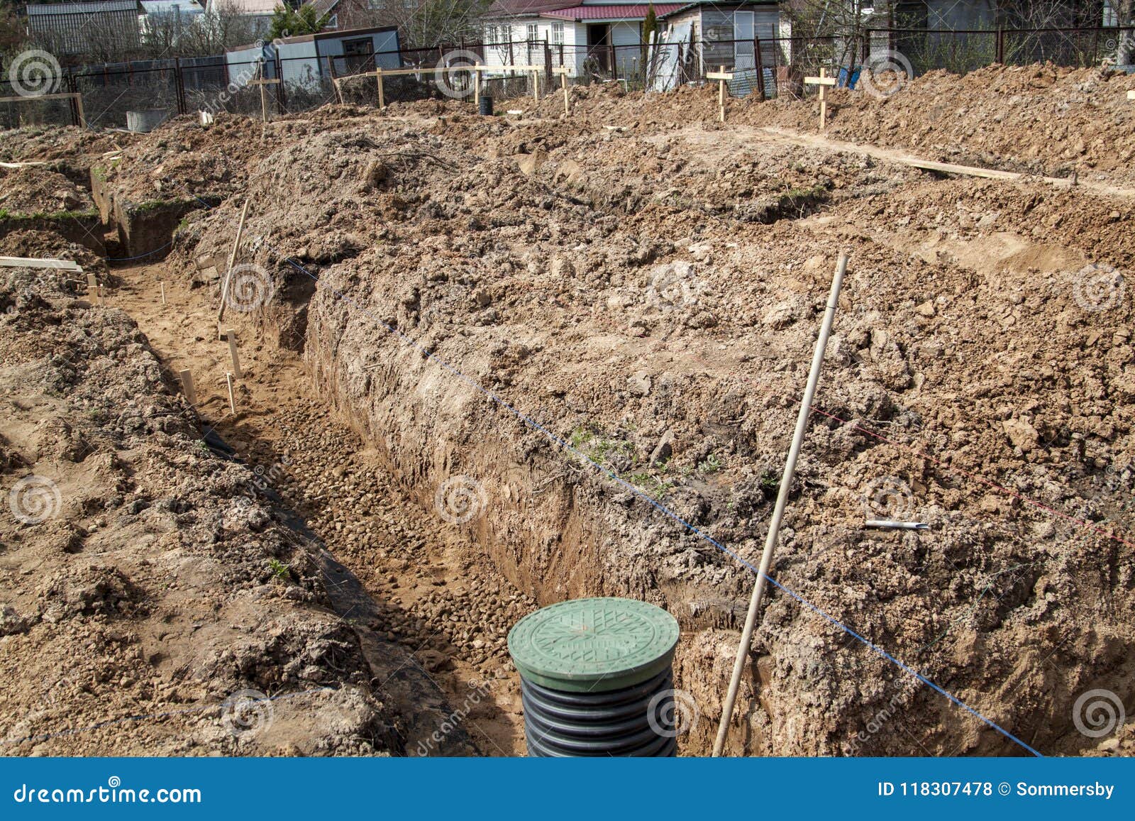 Trench Dug by Hand Under the Foundation or for Laying Drainage Stock ...