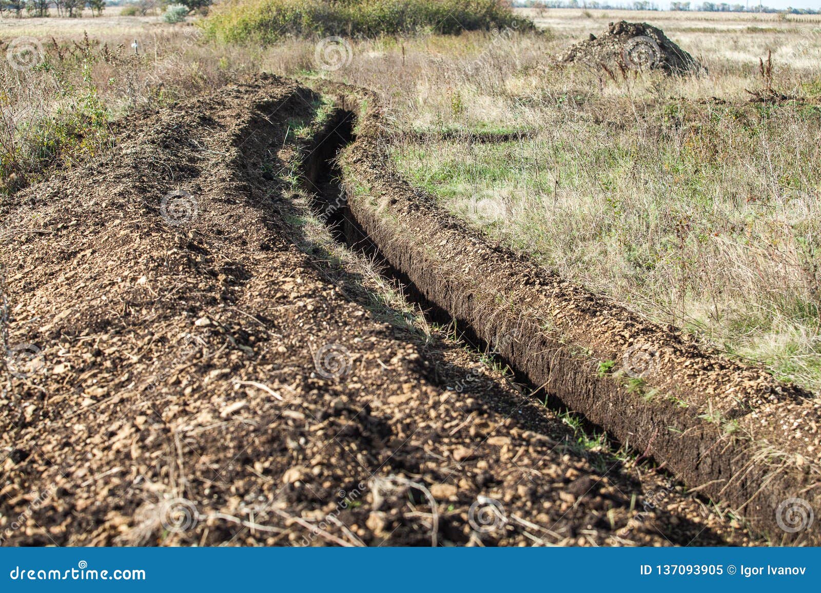 Trench Dug Out of the Field. Hostilities Stock Image - Image of ...