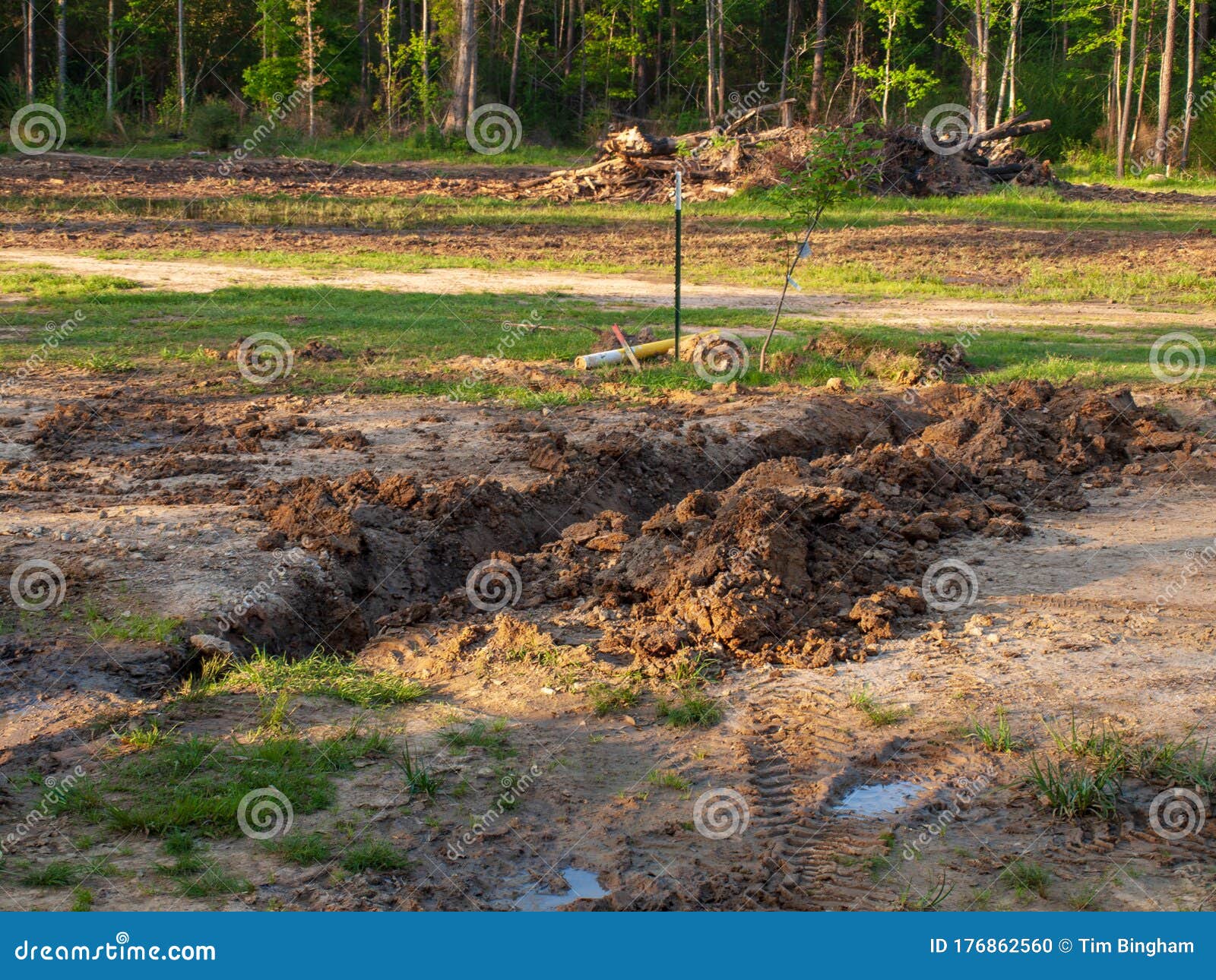Trench Dug through Dirt Road Driveway Stock Photo - Image of driveway ...