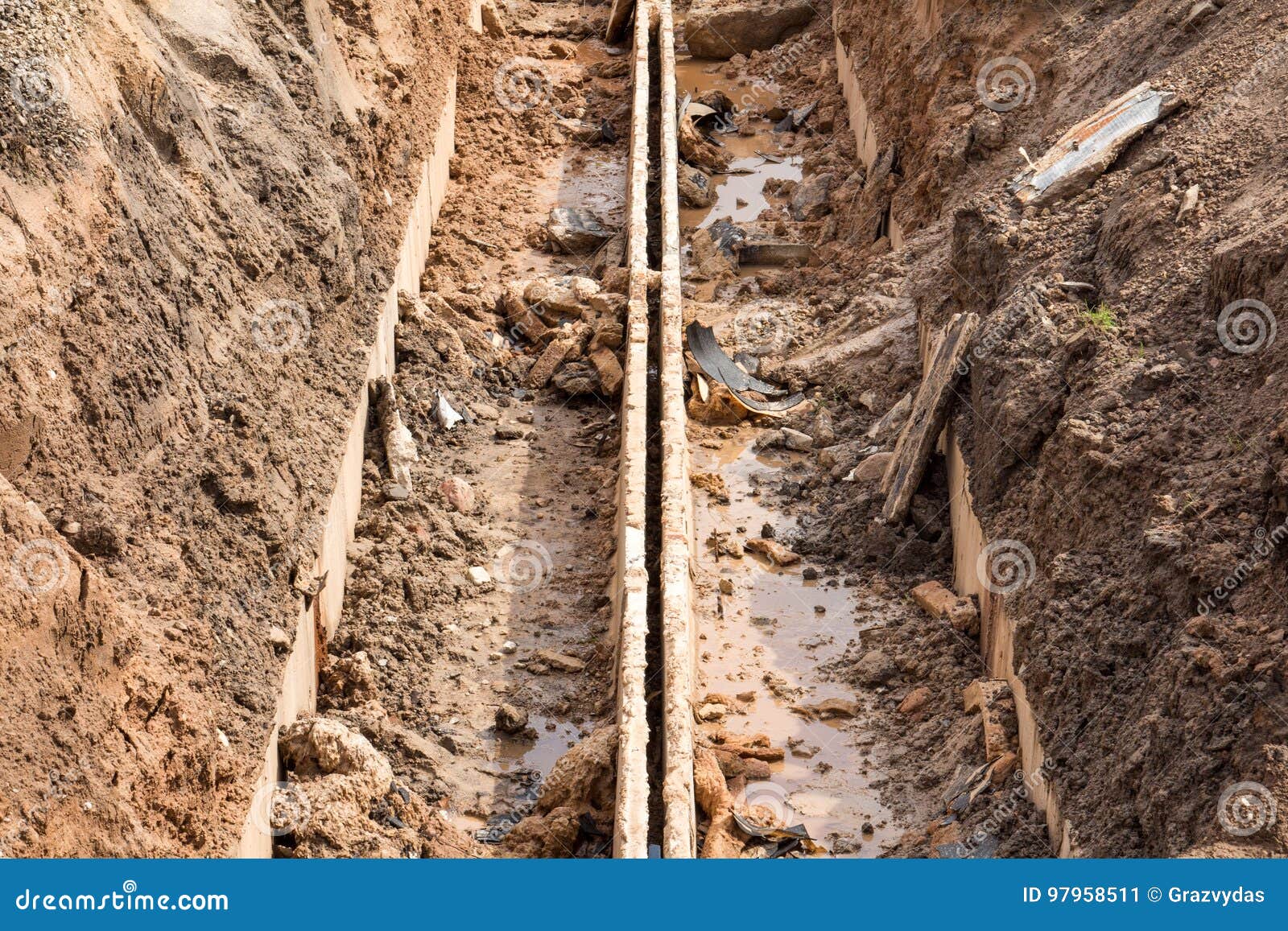 Trench of Engineering Heating Systems Stock Image - Image of building ...