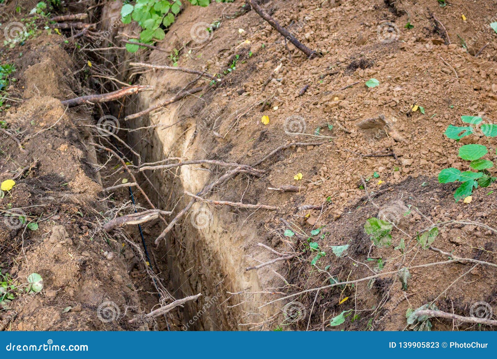 Trench in the forest stock image. Image of terrain, pipeline - 139905823