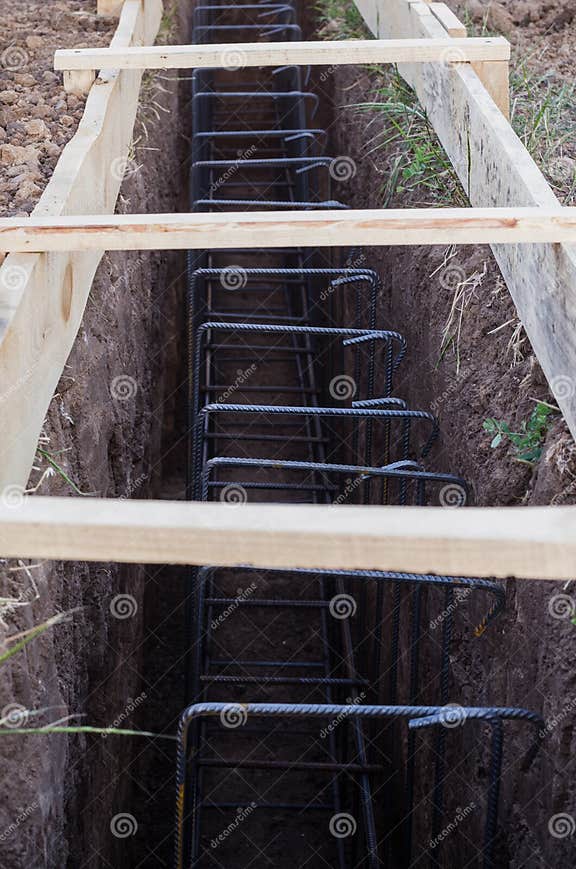 Trench for foundation stock photo. Image of wooden, wire - 141933256