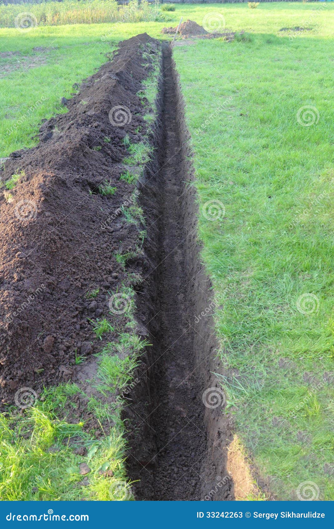 Trench in the Ground at the Lawn Stock Image - Image of cable, dirt ...