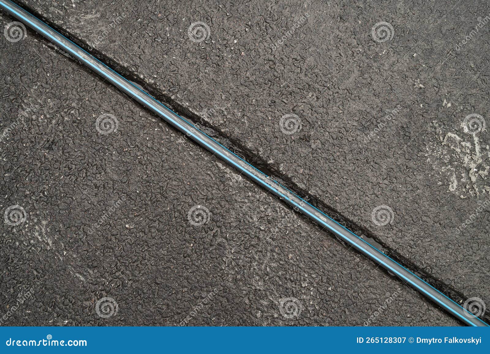 A Trench on the Pavement in Asphalt with a Cable, Top View Stock Image ...