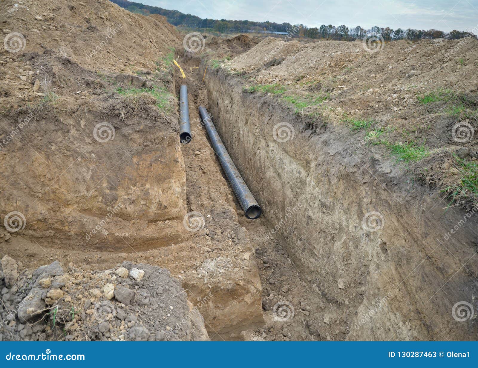 Trench for pipes stock image. Image of urban, development - 130287463