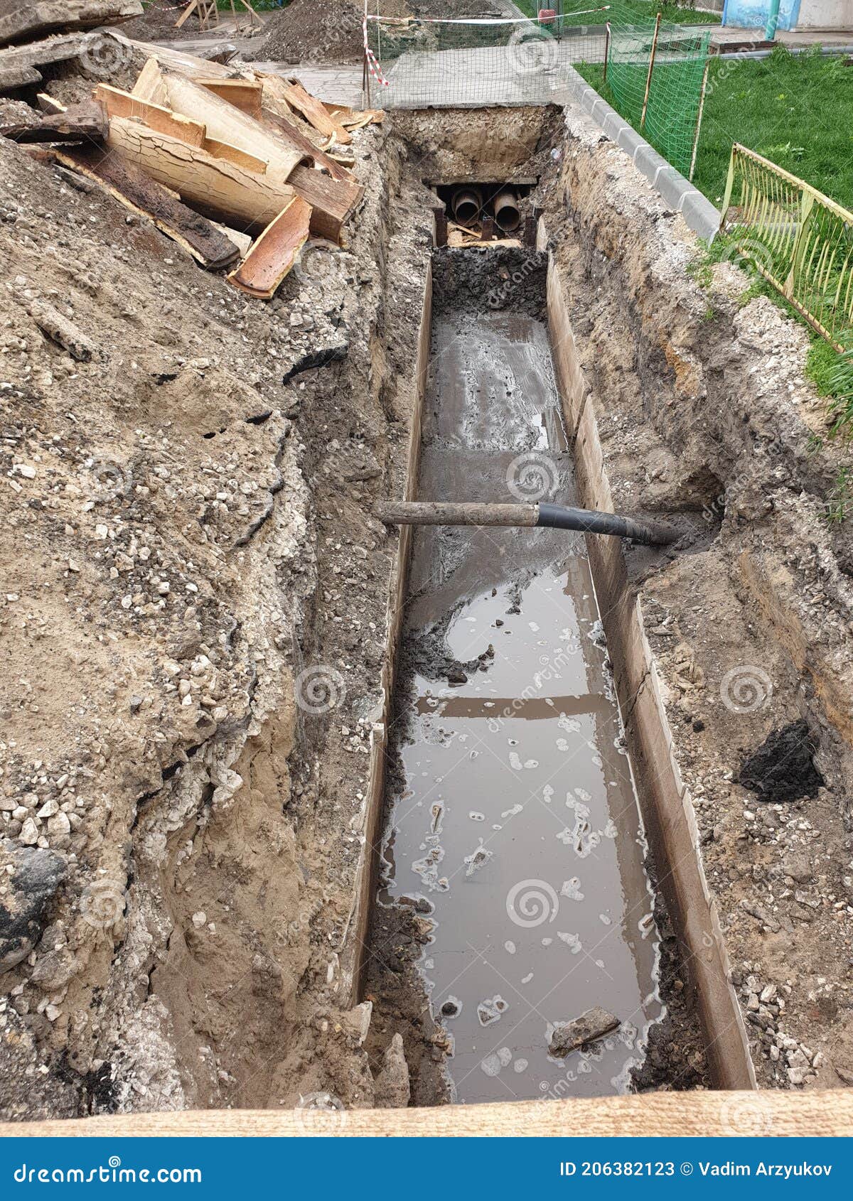 Trench with Pipes, Repair Work on the Water Supply Stock Image - Image ...