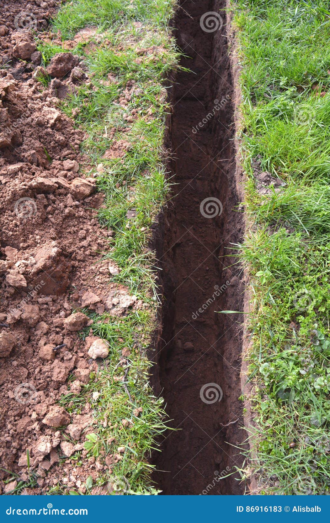 Trench in summer farm yard stock image. Image of deep - 86916183