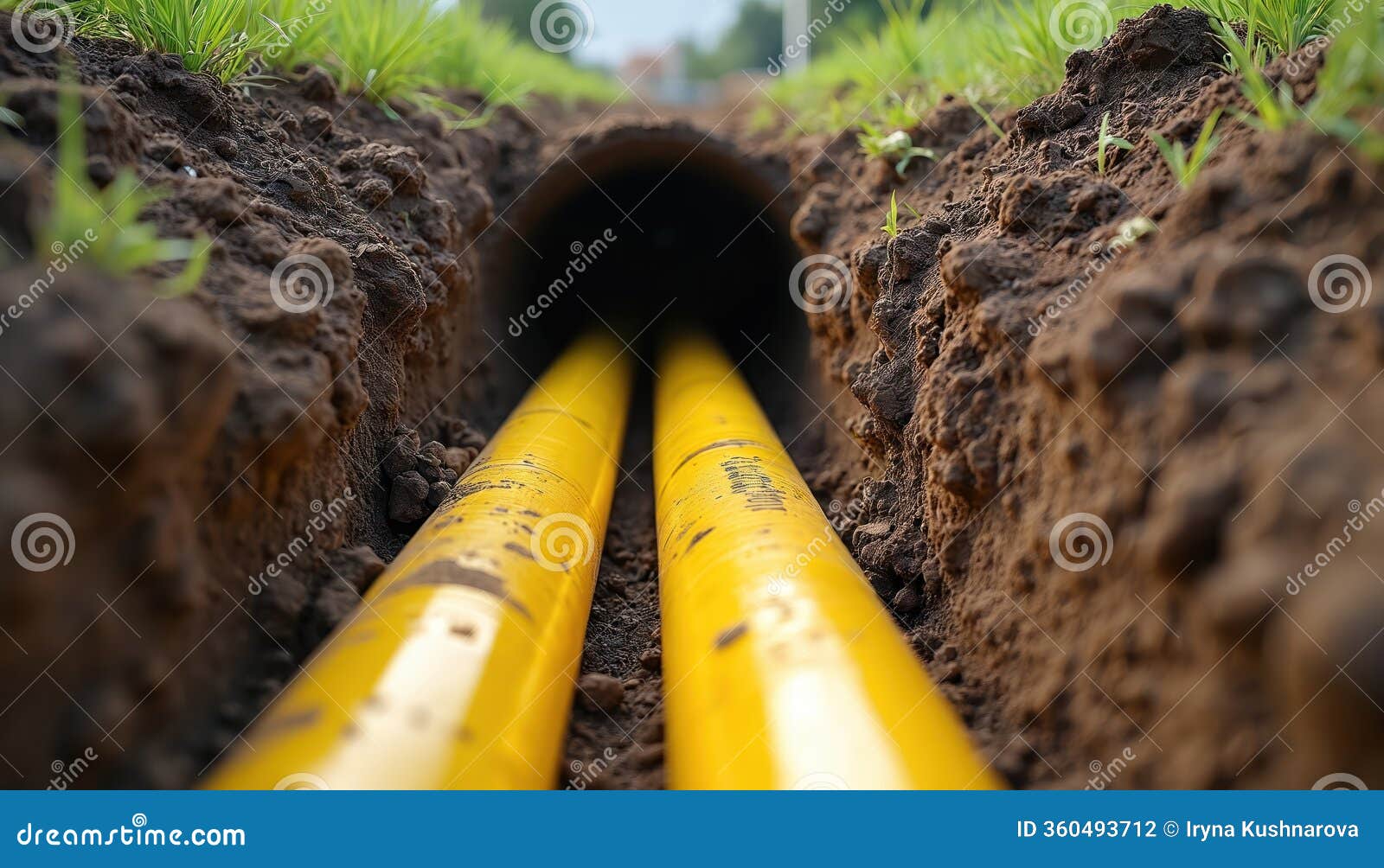 Trenchless Tech Detailed Image. Yellow Pipes Underground. Technique Construction Site Stock ...