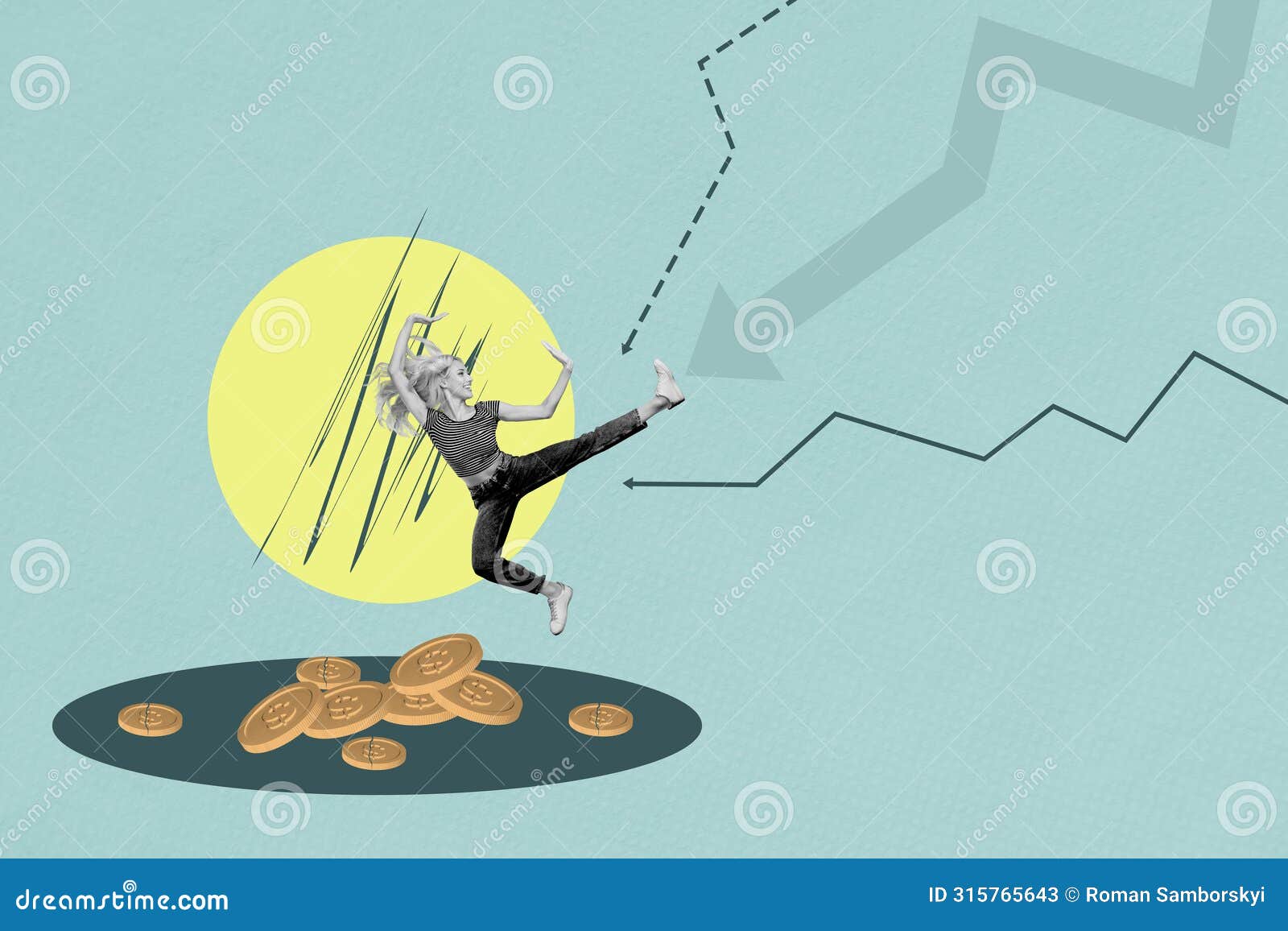 Trend Artwork 3D Photo Collage Image of Black White Young Lady Kick Leg ...