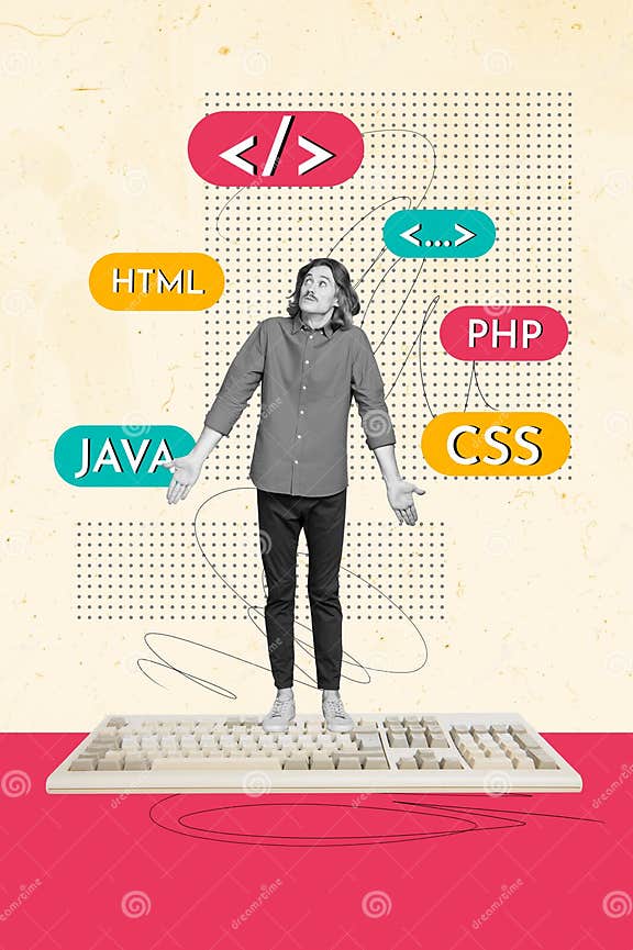 Trend Artwork Sketch Design Montage 3D Collage of Young Guy Confused ...